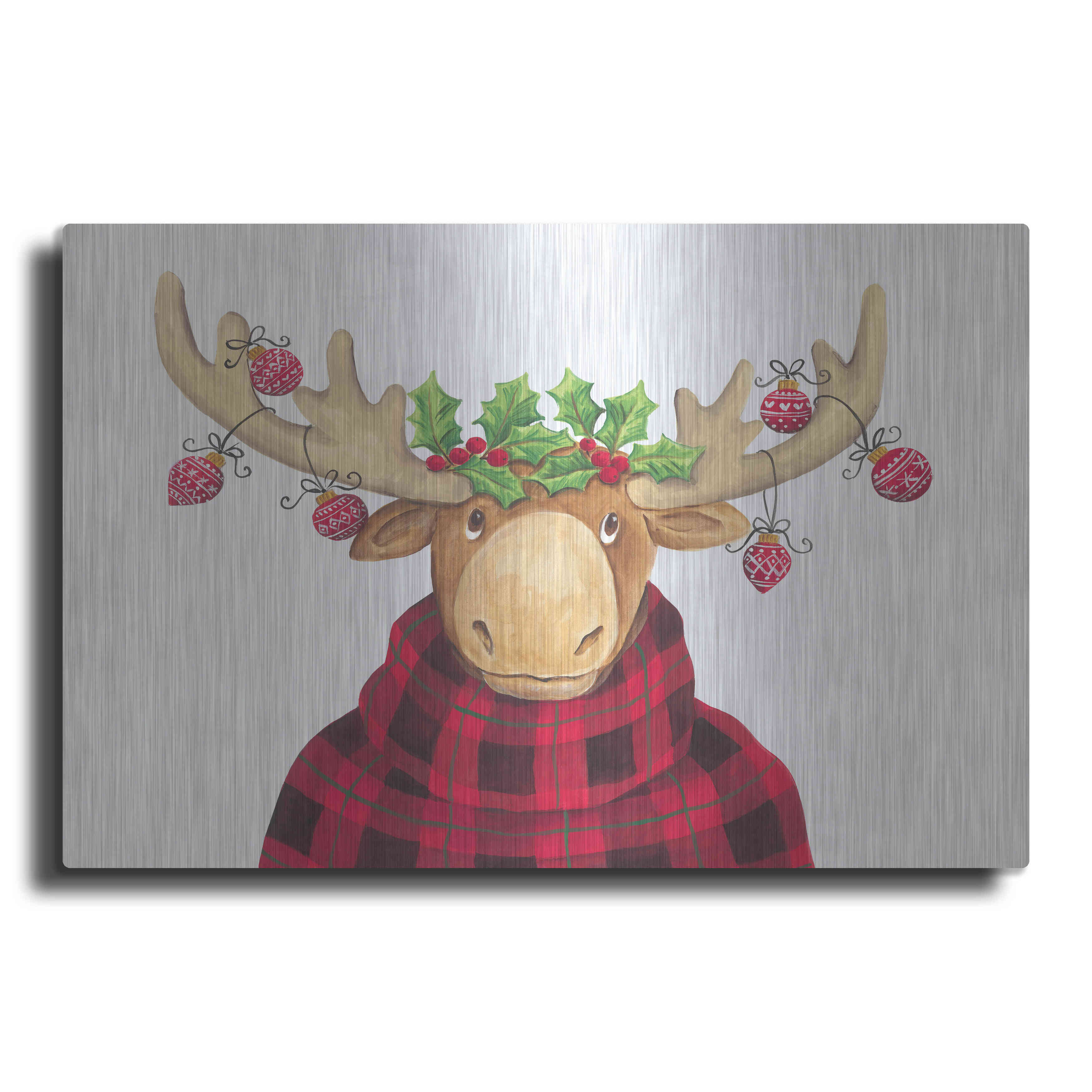 Luxe Metal Art 'Christmas Moose' by Diane Kater, Metal Wall Art, 16"x12 ...