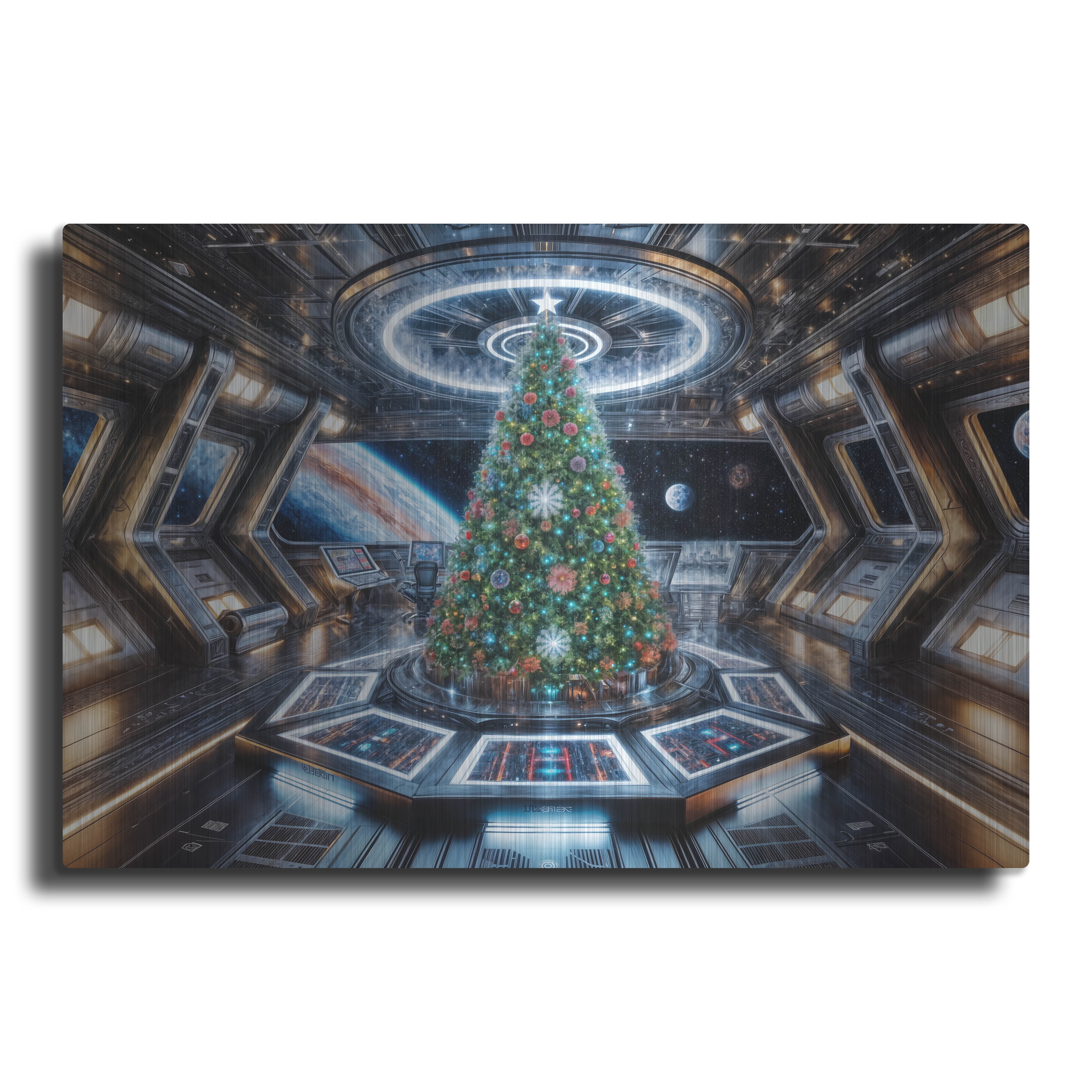 Luxe Metal Art 'Christmas Tree In Spaceship.jpg' by Rey Klimt Metal ...
