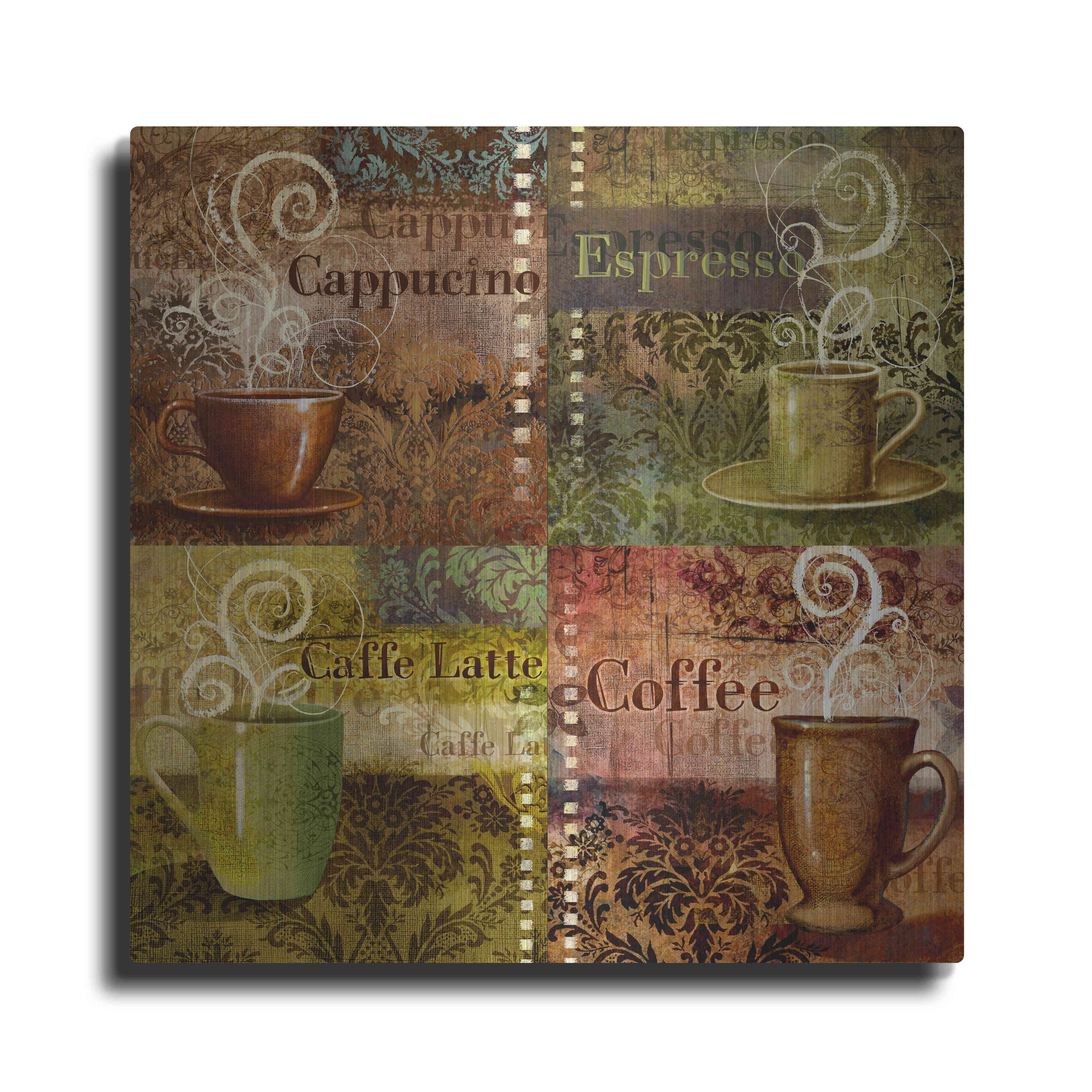 Luxe Metal Art 'Coffee 5 Four Coffees' by Viv Eisner, Metal Wall Art ...