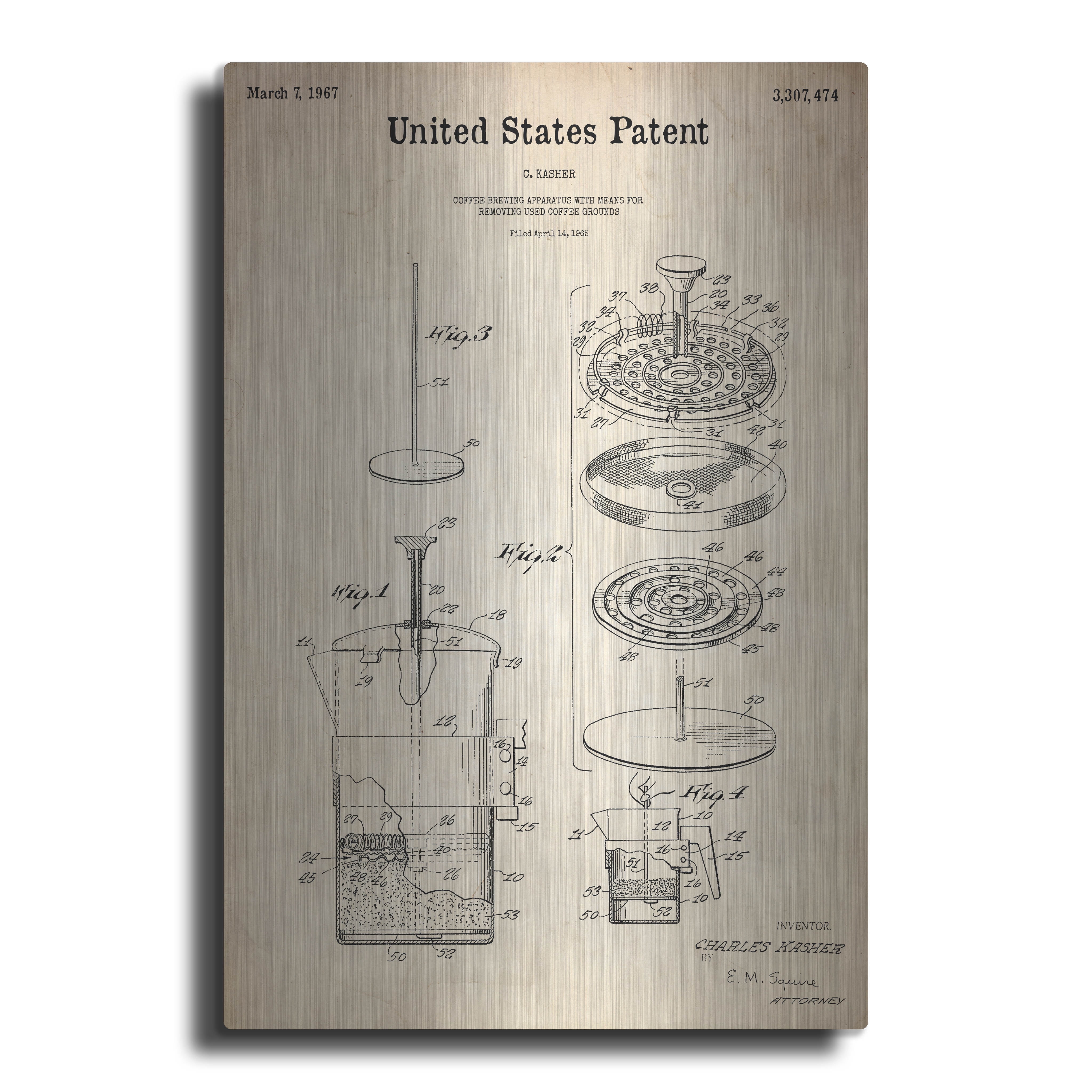 Luxe Metal Art 'Coffee Brewer Blueprint Patent Parchment' Metal Wall ...