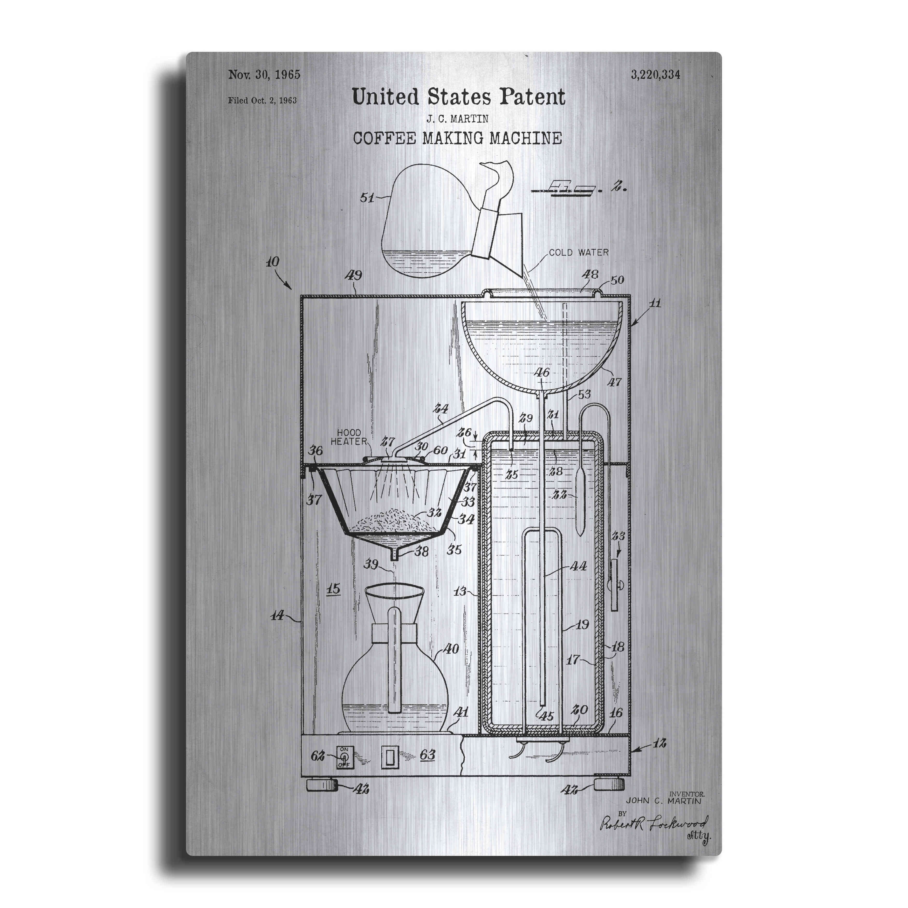 Luxe Metal Art 'Coffee Machine Blueprint Patent White' Acrylic Glass ...
