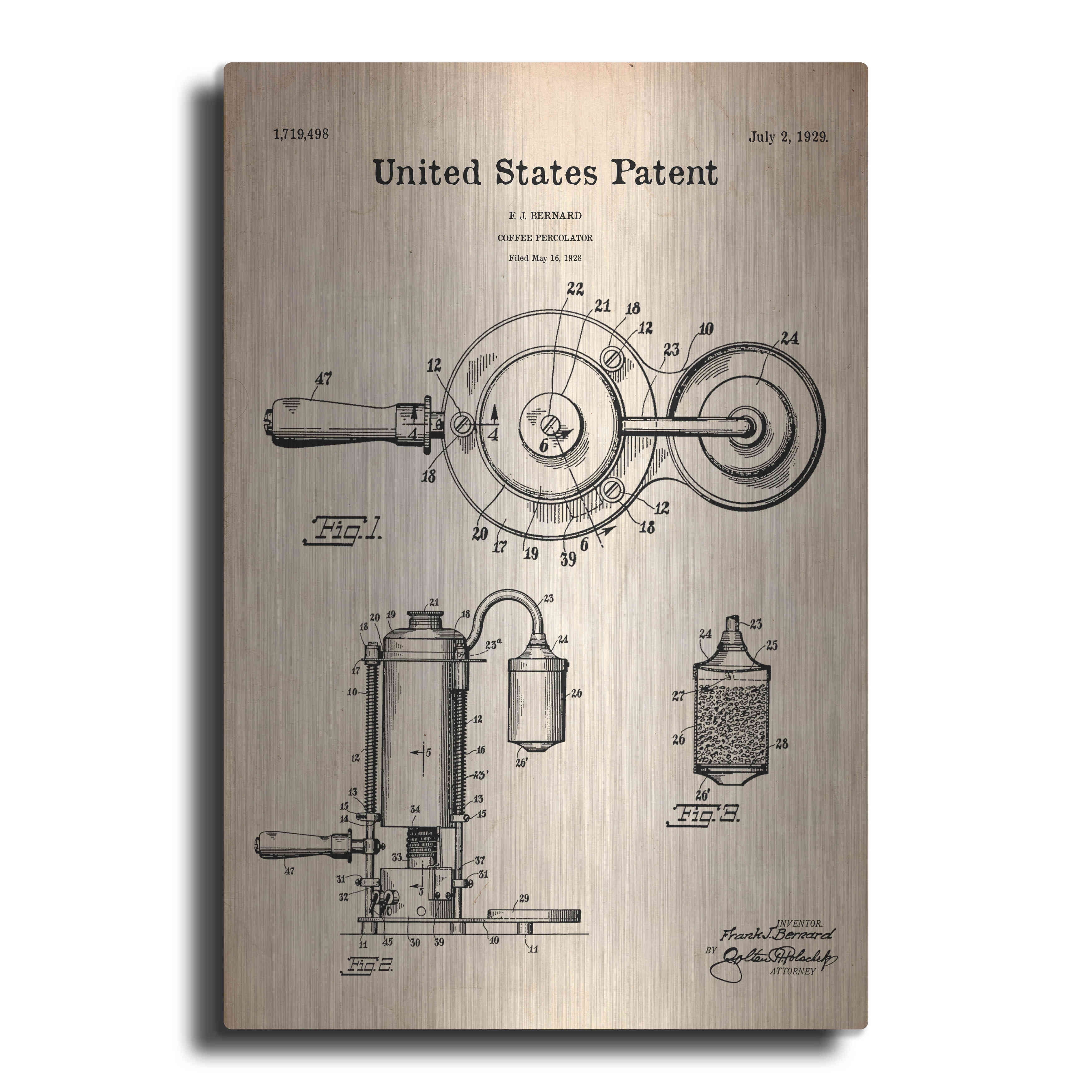 Luxe Metal Art 'Coffee Percolator Blueprint Patent Parchment' Metal ...