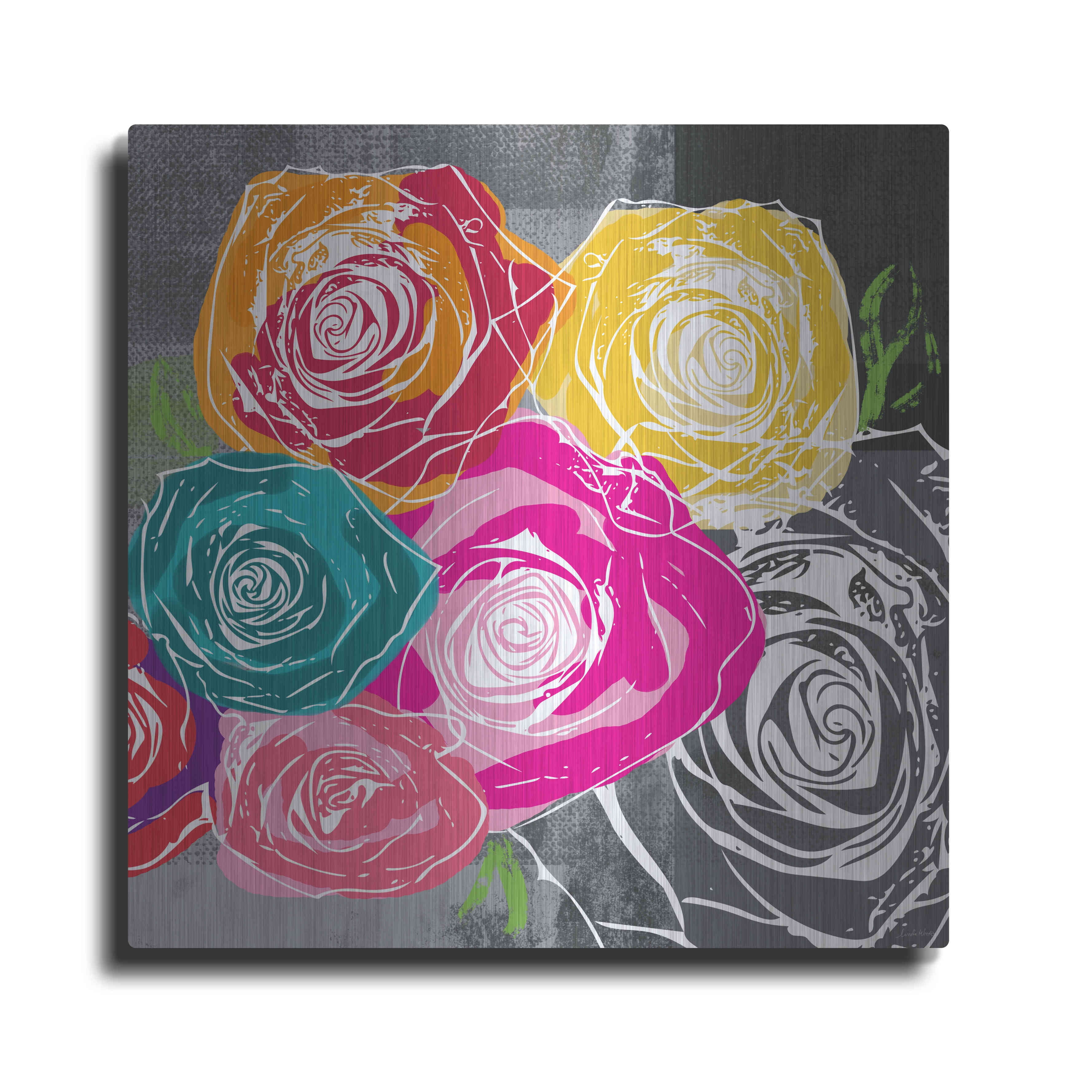 Luxe Metal Art 'Colorful Roses II' by Linda Woods, Metal Wall Art, 12 ...