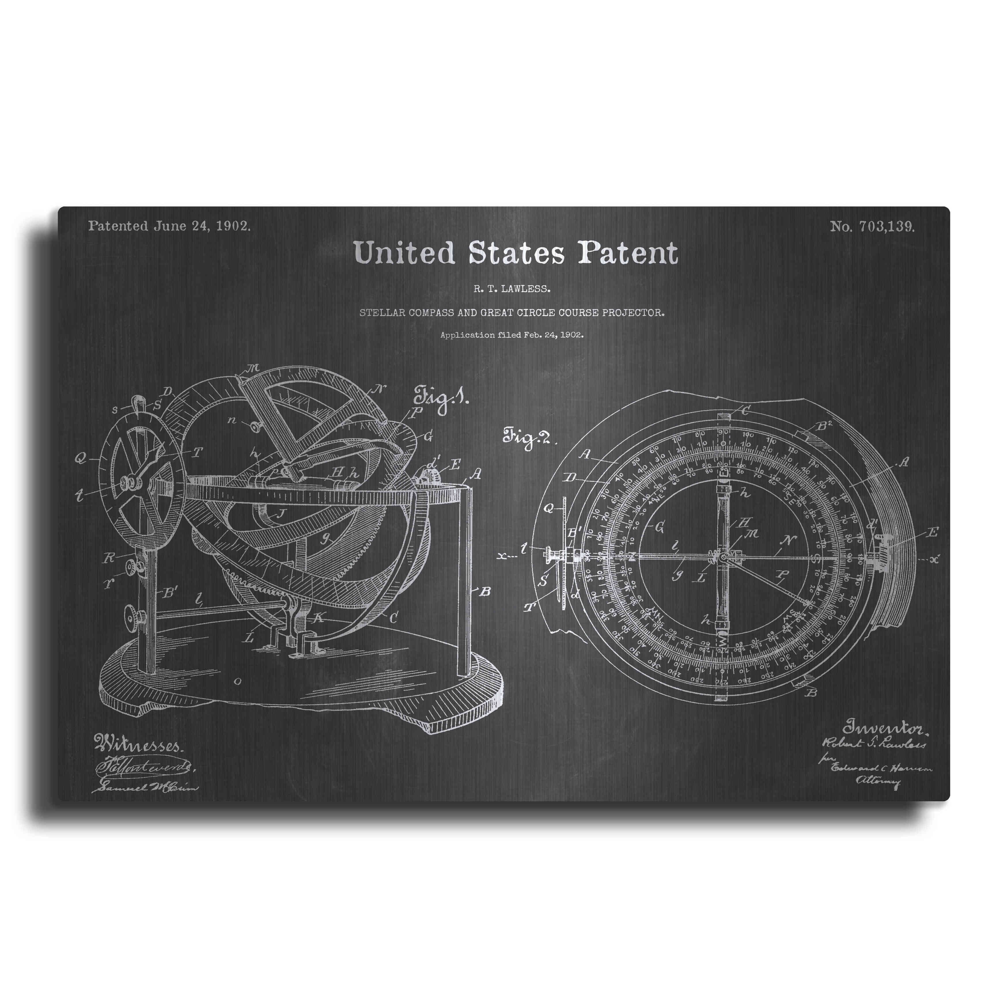 Luxe Metal Art 'Compass Vintage Patent Blueprint' by Epic Portfolio ...