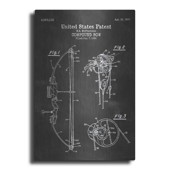 Luxe Metal Art 'Compound Bow Blueprint Patent Chalkboard' Metal Wall ...