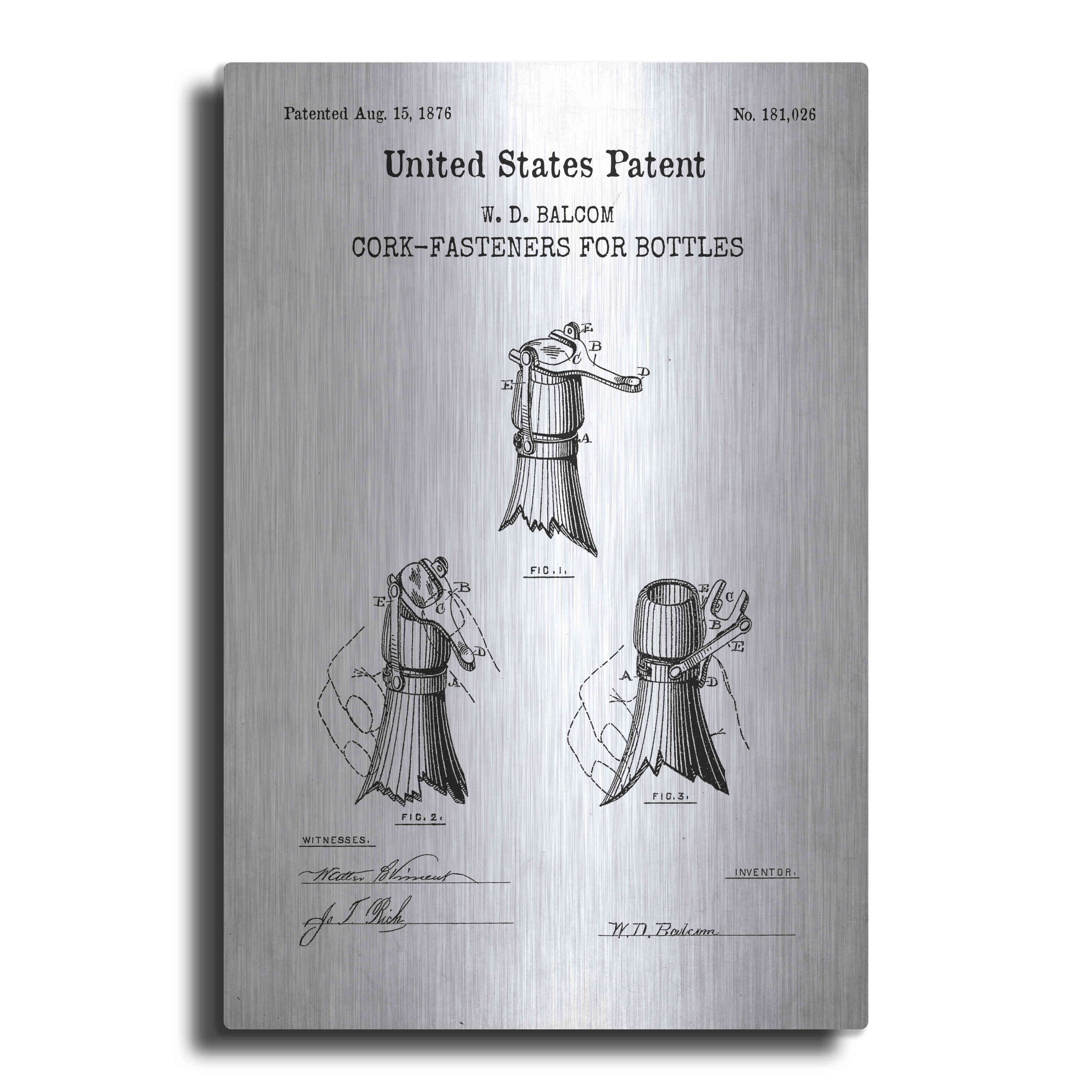 Luxe Metal Art 'Cork Fastener Blueprint Patent White' Metal Wall Art ...