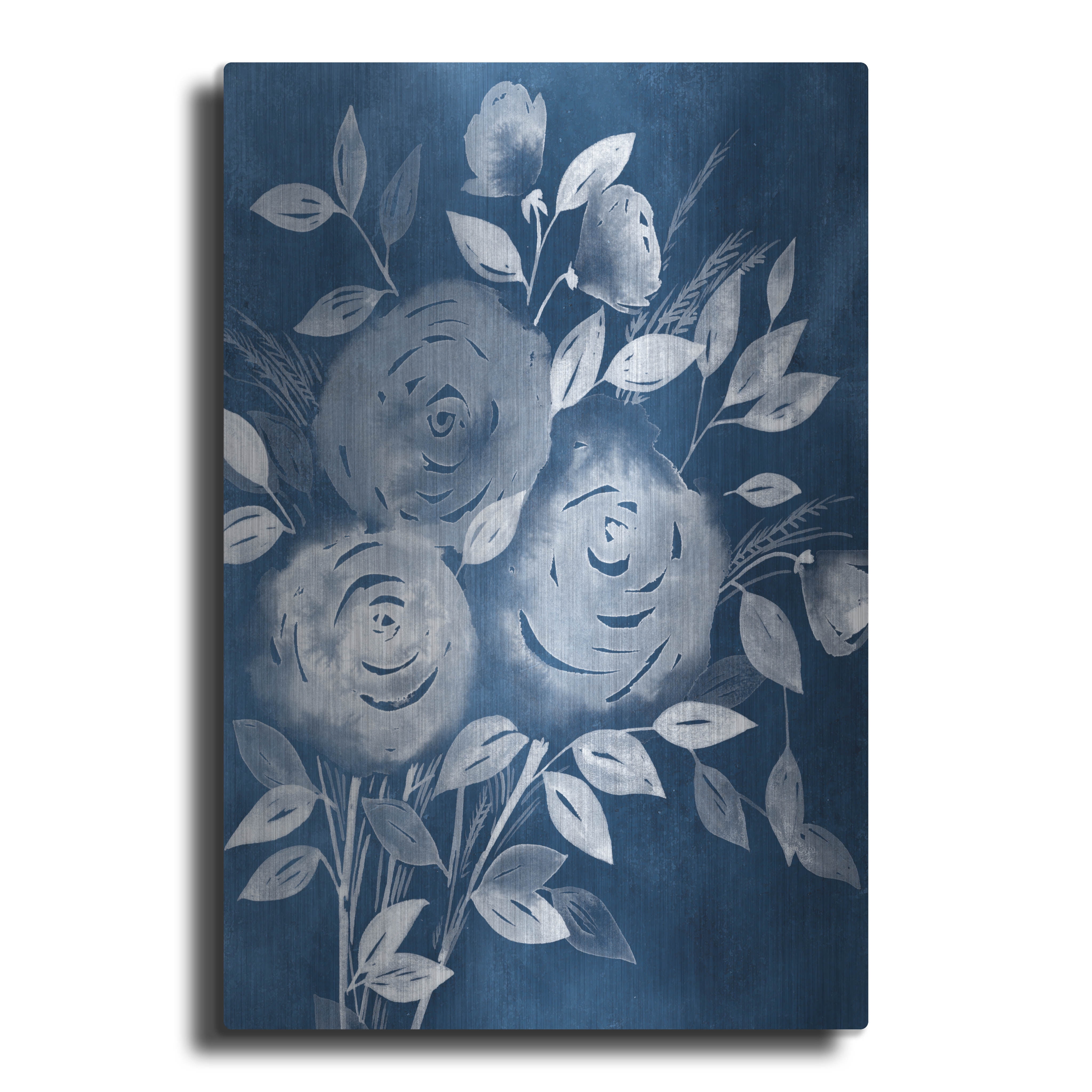 Luxe Metal Art 'Cyanotype Roses I' by Grace Popp, Metal Wall Art, 12" x ...