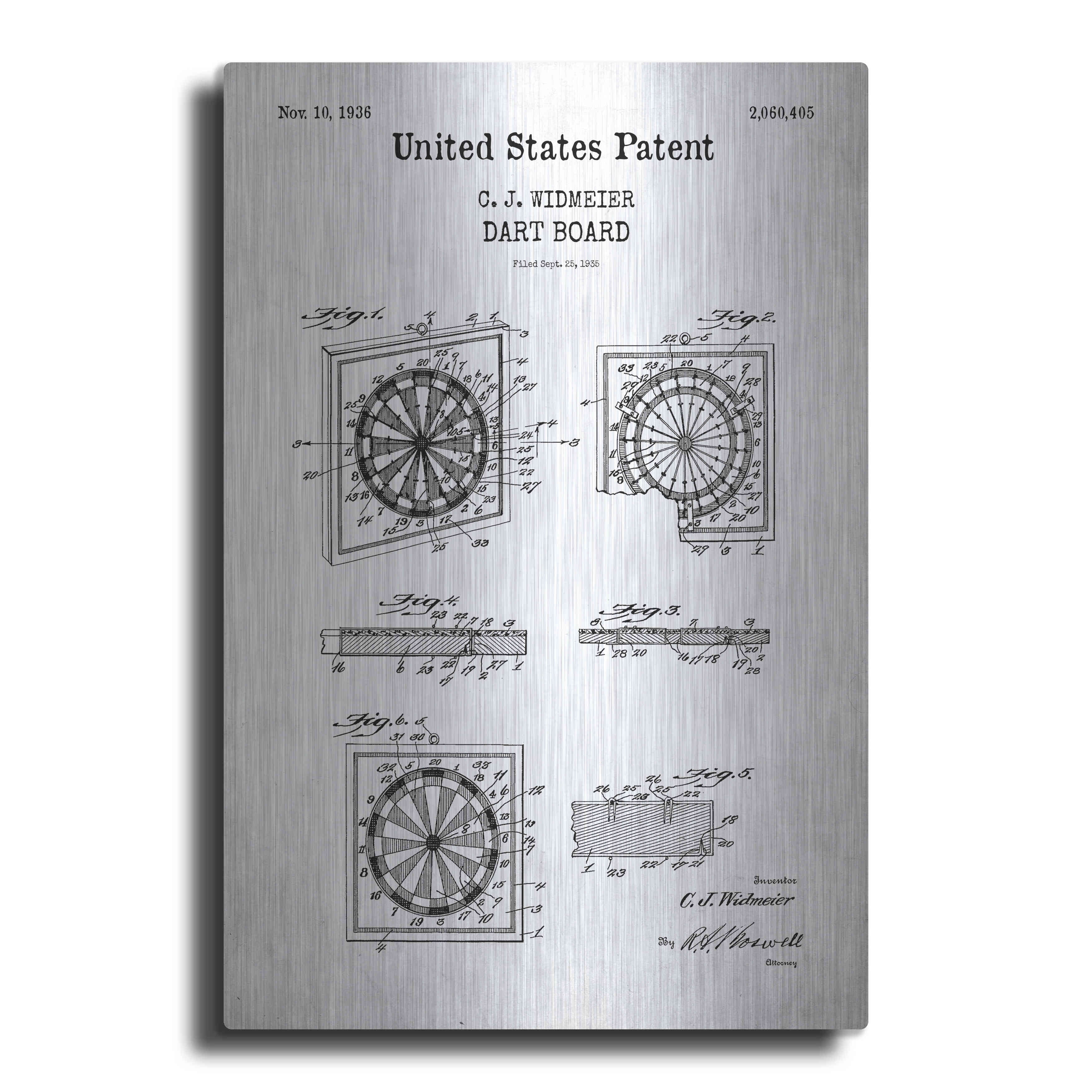 Luxe Metal Art 'Dart Board Blueprint Patent White' Metal Wall Art, 16 ...