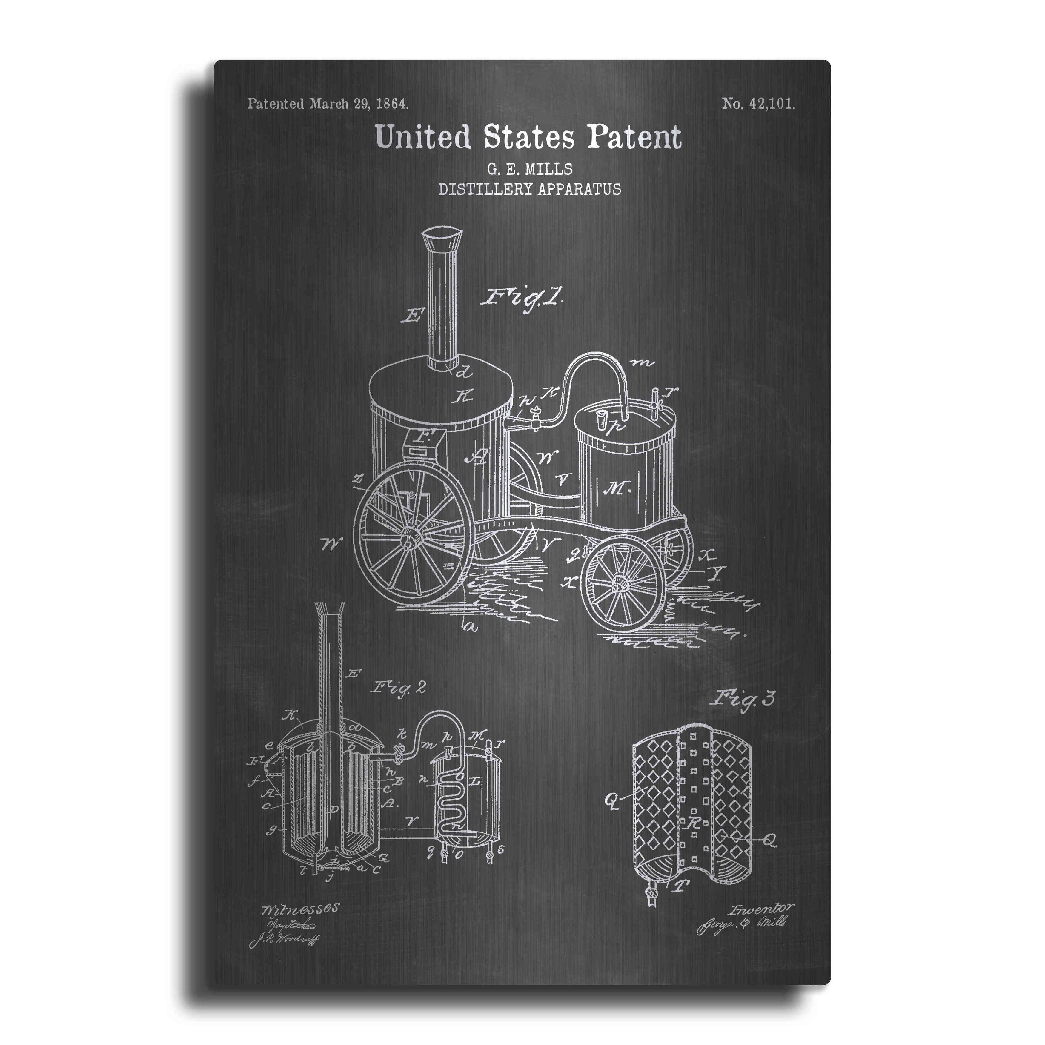 Luxe Metal Art 'Distillery Apparatus Blueprint Patent Chalkboard' Metal ...