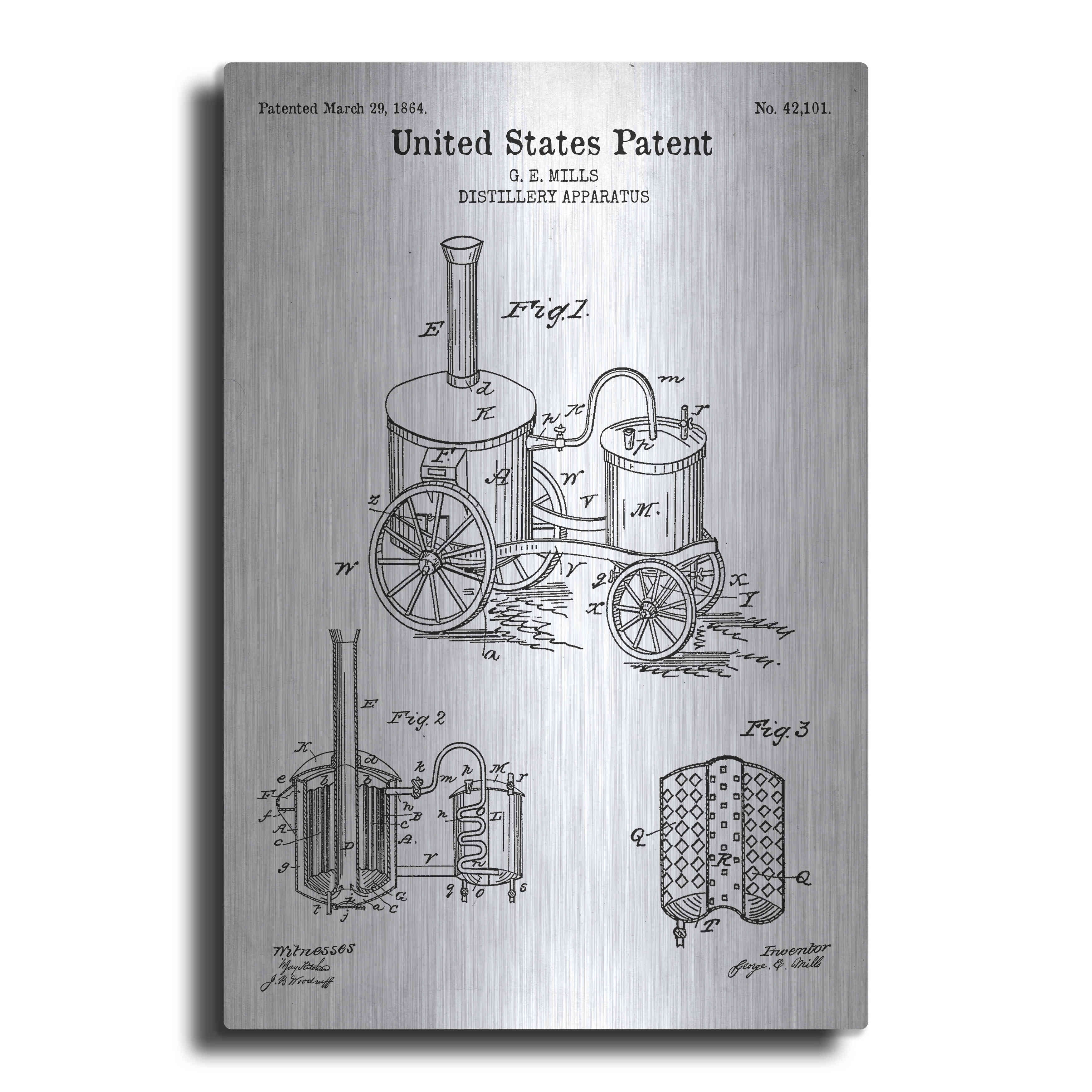 Luxe Metal Art 'Distillery Apparatus Blueprint Patent White' Metal Wall ...