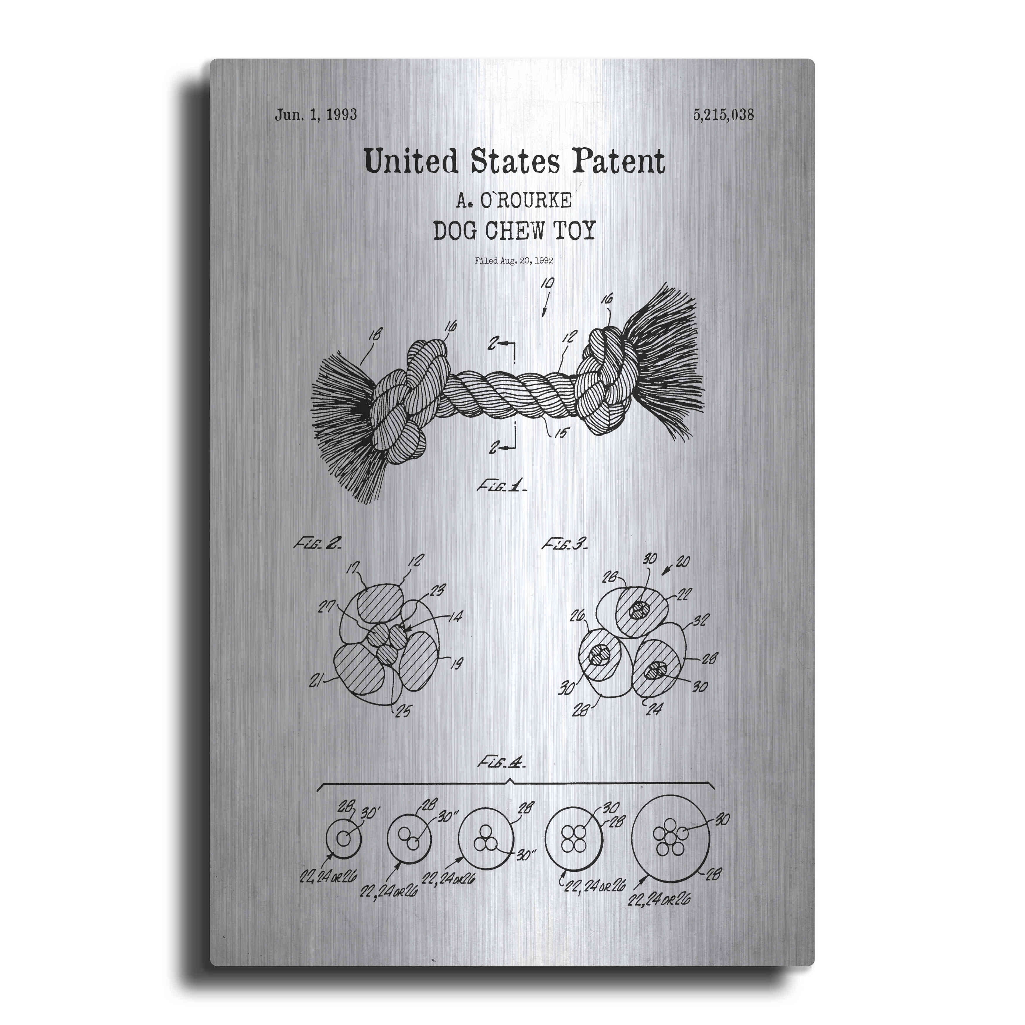Luxe Metal Art 'Dog Chew toy Blueprint Patent White' Acrylic Glass Wall ...
