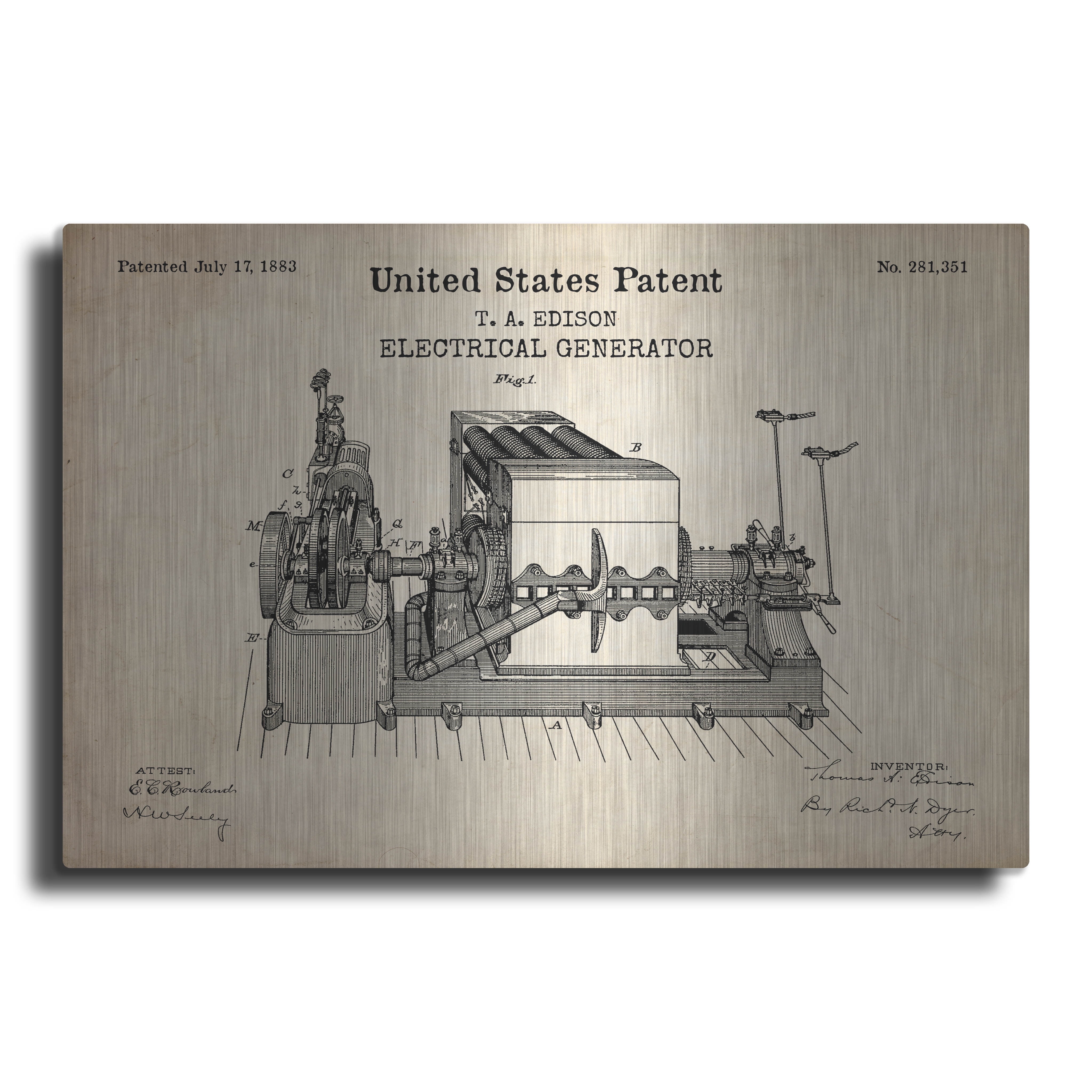 Luxe Metal Art 'Edison Electric Generator Blueprint Patent Parchment ...
