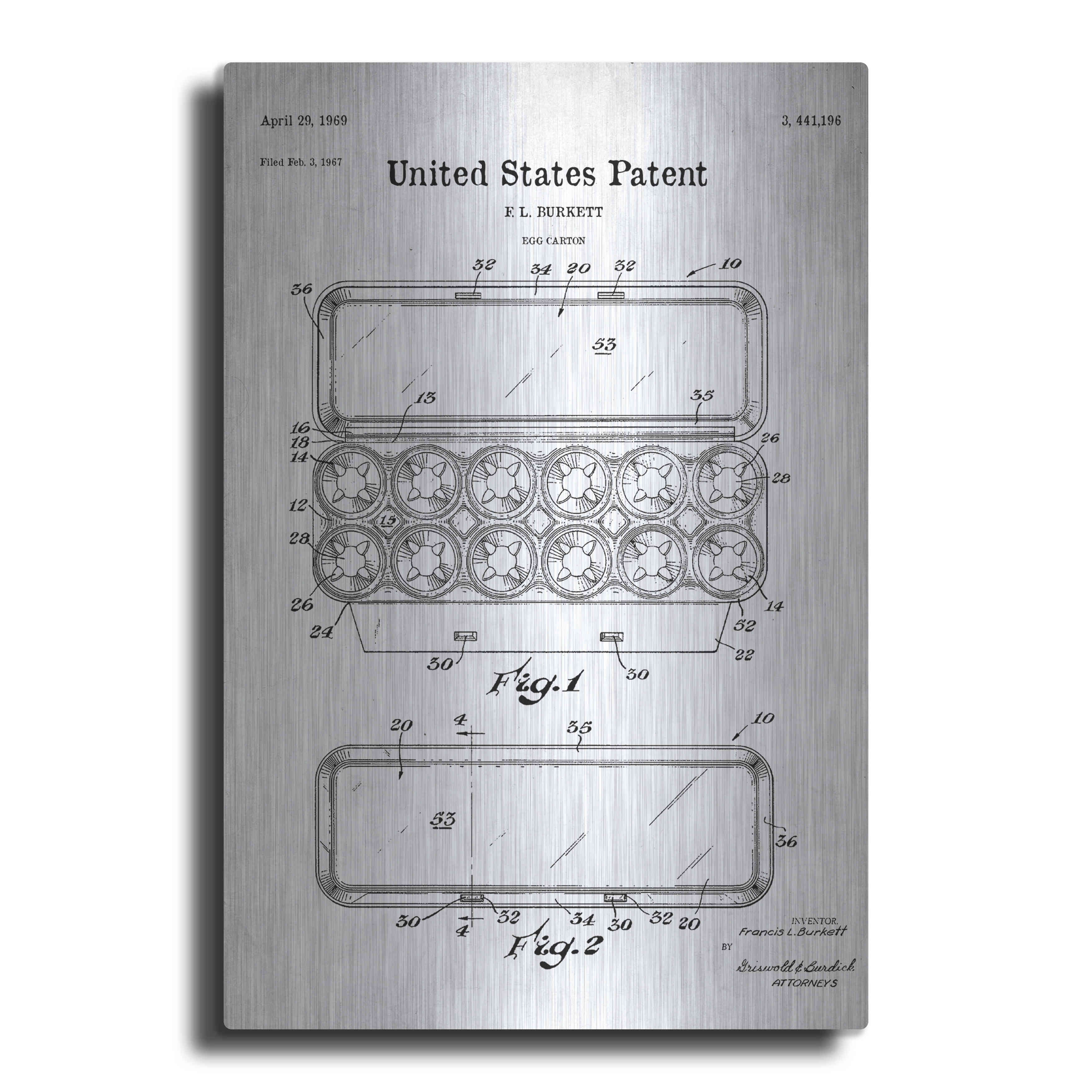Luxe Metal Art 'Egg Carton Blueprint Patent White' Acrylic Glass Wall ...