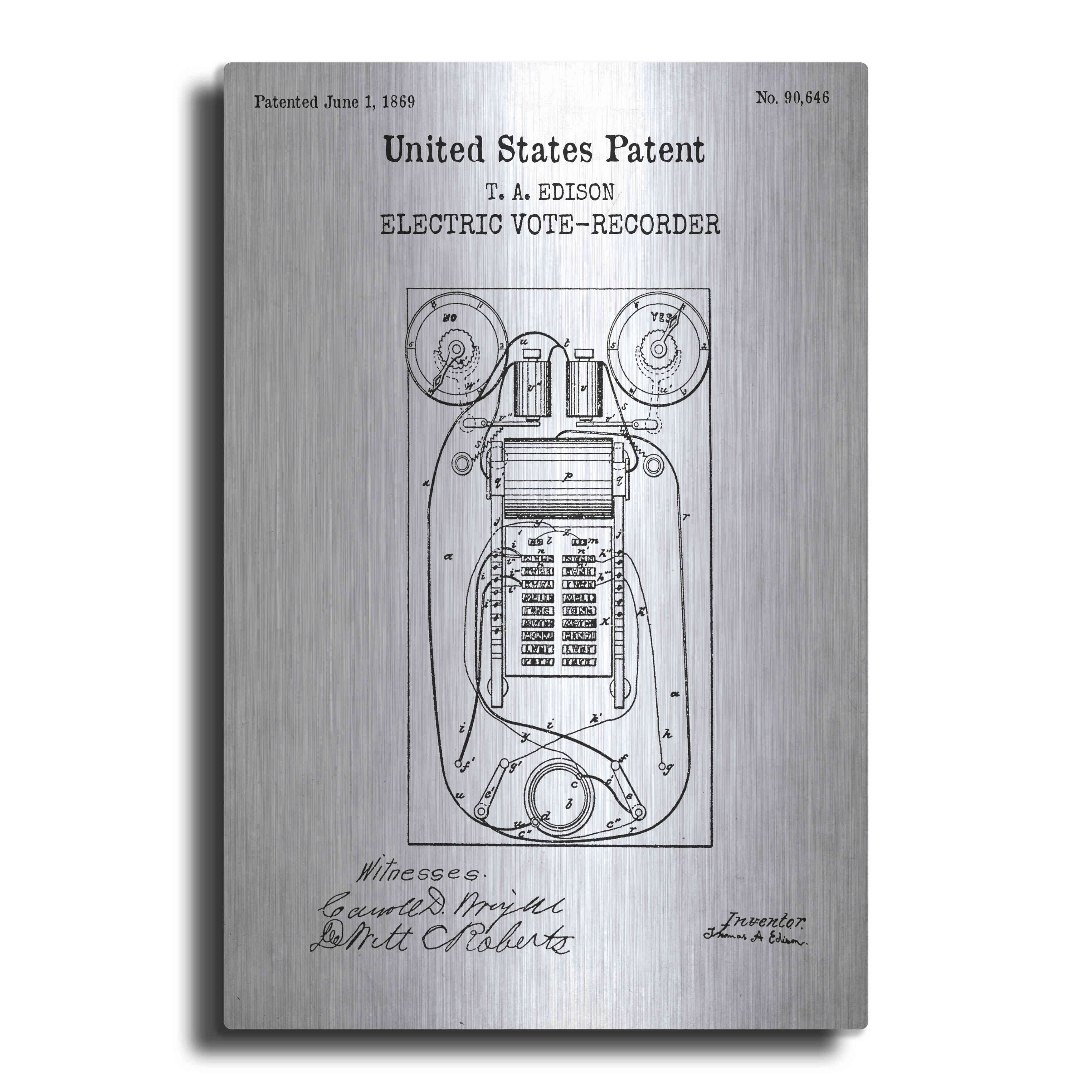 Luxe Metal Art 'Electric Vote-recorder Blueprint Patent White' Acrylic ...