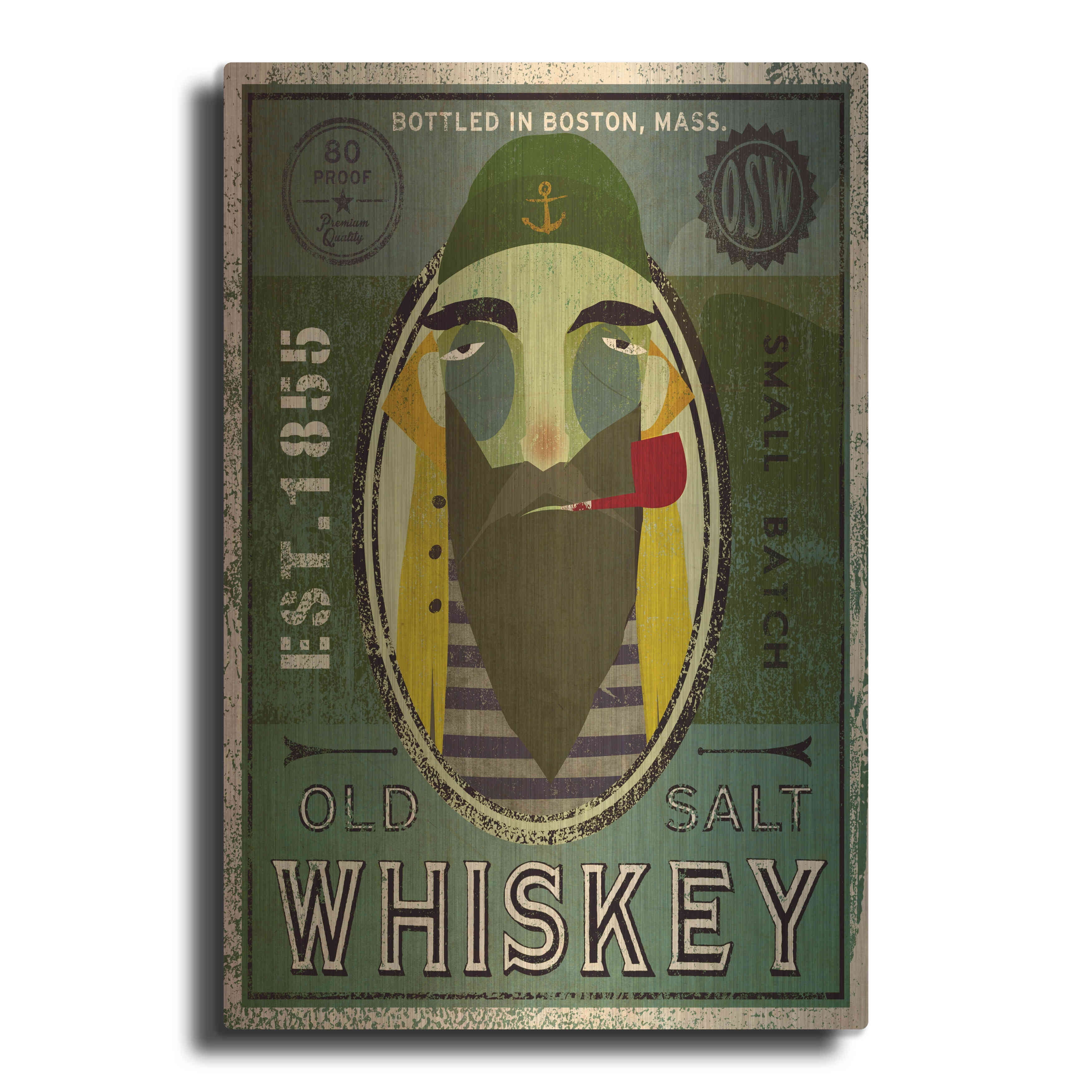 Luxe Metal Art 'Fisherman VII Old Salt Whiskey' by Ryan Fowler, Metal Wall Art, 12"x16 ...
