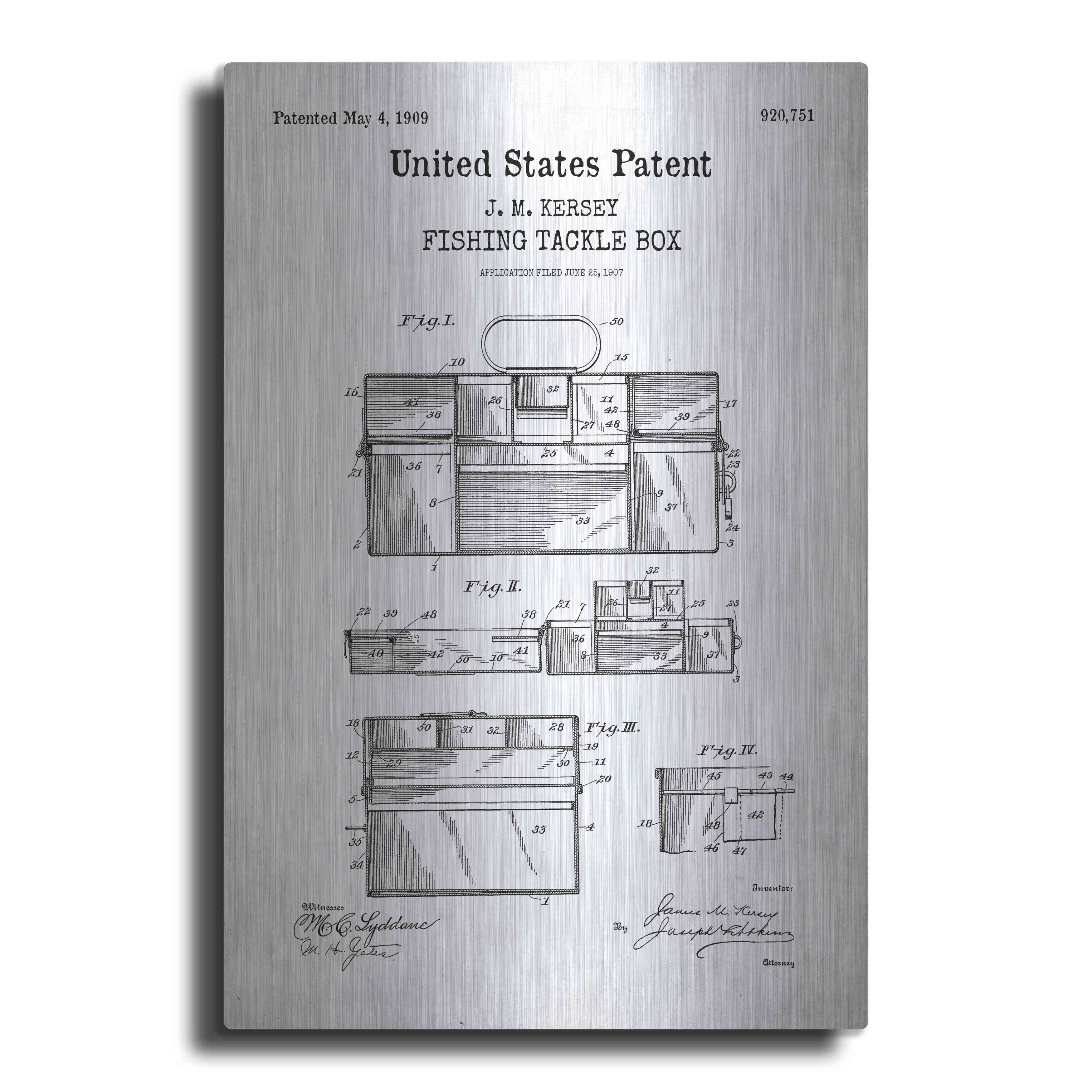 Luxe Metal Art 'Fishing Tackle Box Blueprint Patent White' Metal Wall ...