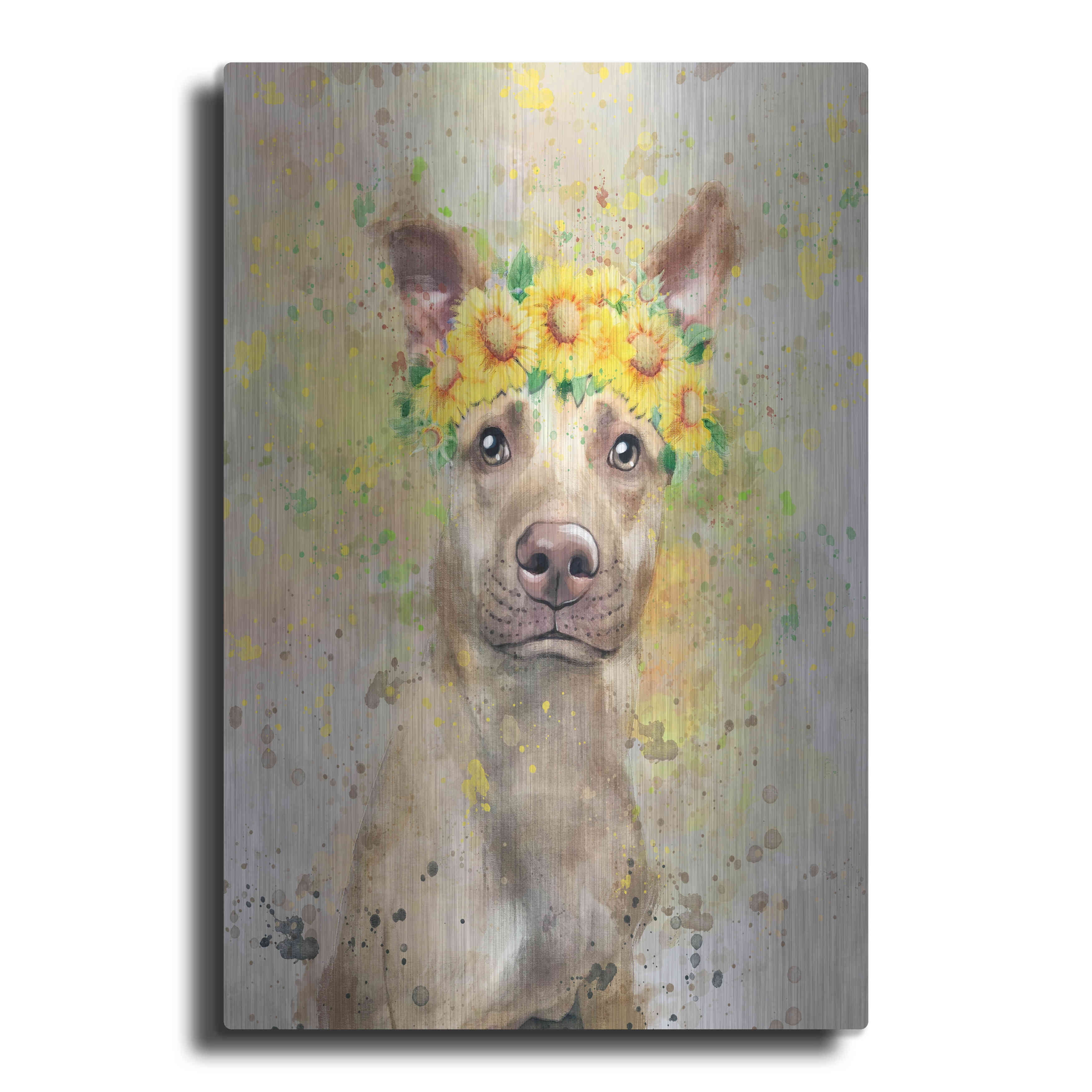 Luxe Metal Art 'Flower Crown Pit Bull 2' by Furbaby Affiliates, Metal ...