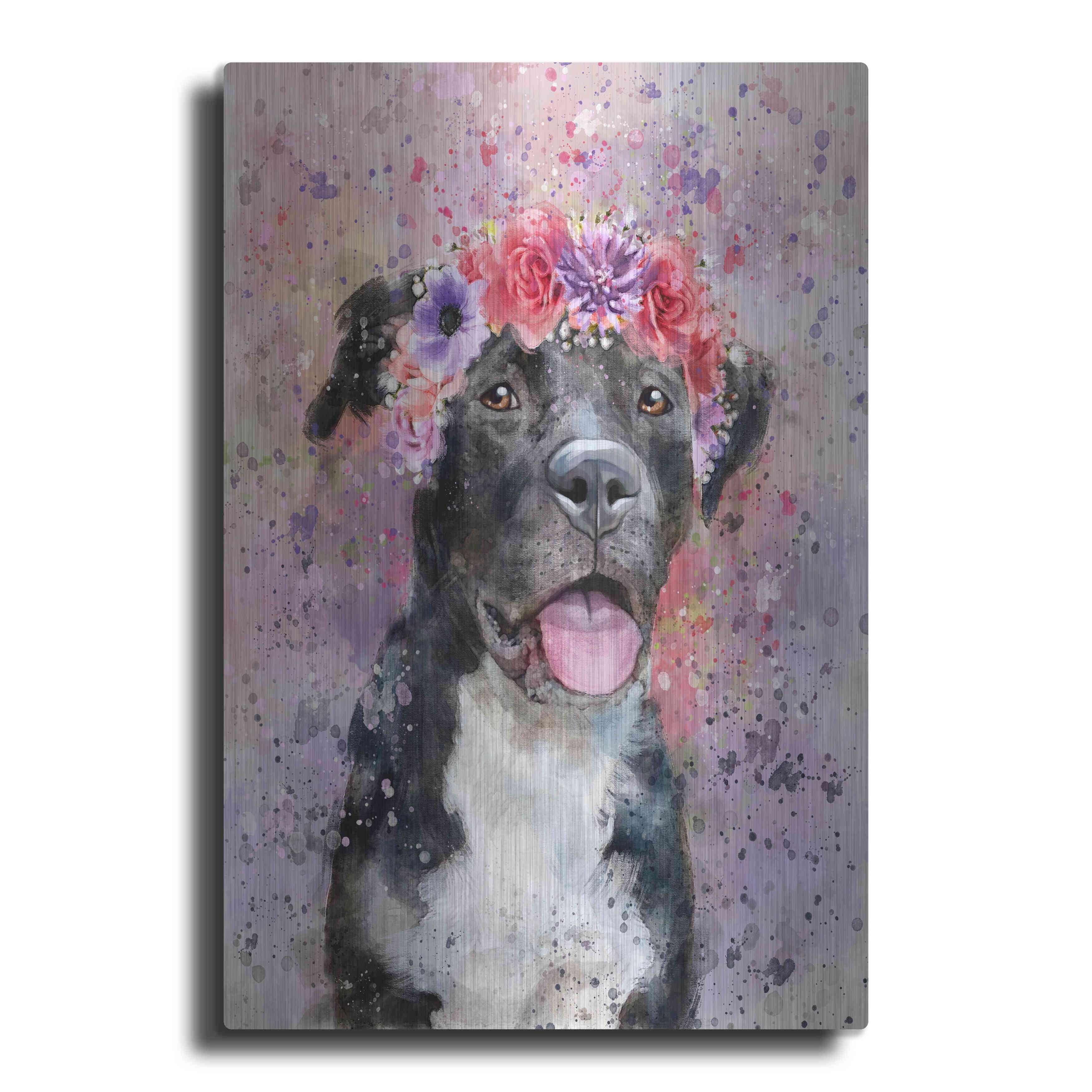 Luxe Metal Art 'Flower Crown Pit Bull 4' by Furbaby Affiliates, Metal ...