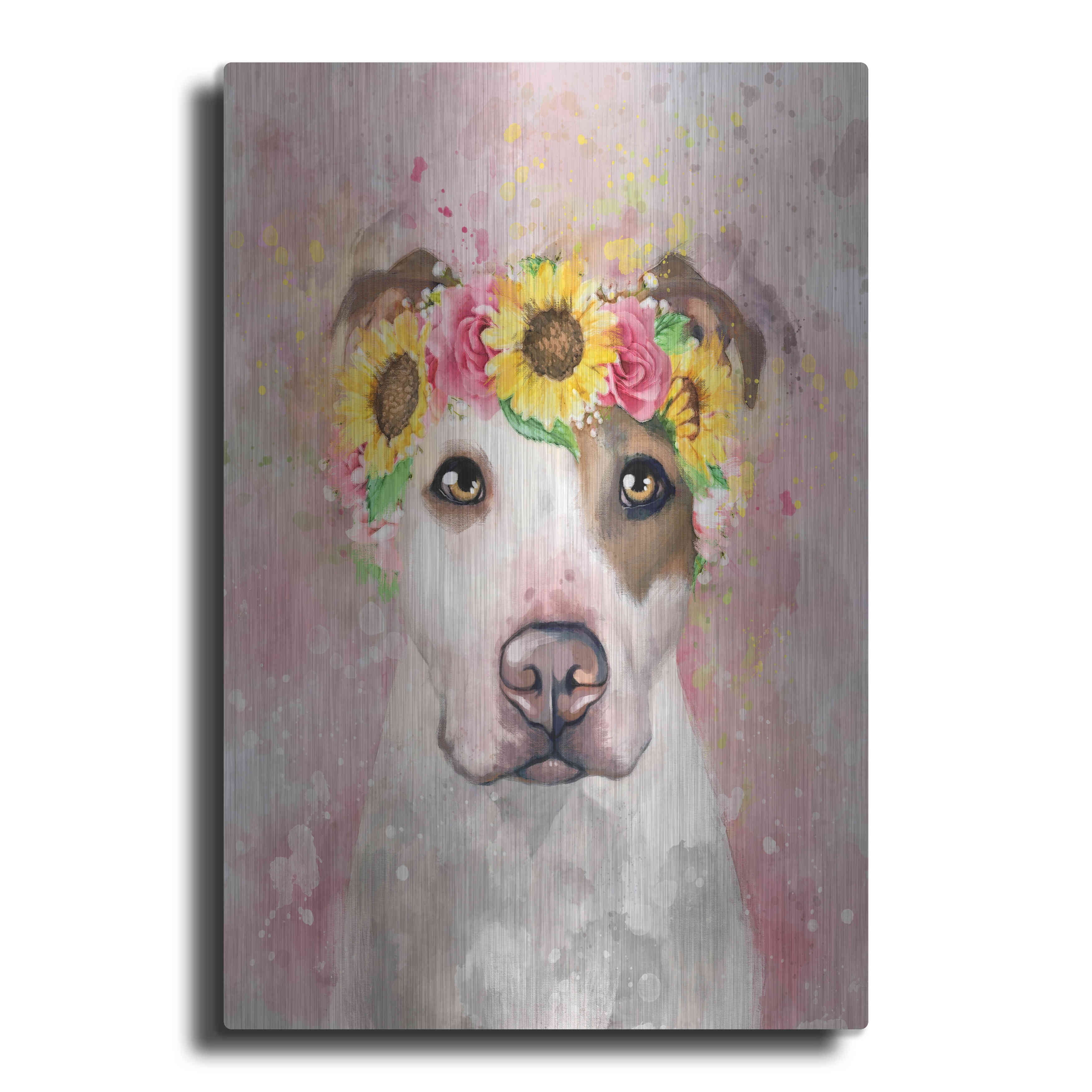 Luxe Metal Art 'Flower Crown Pit Bull 7' by Furbaby Affiliates, Metal ...