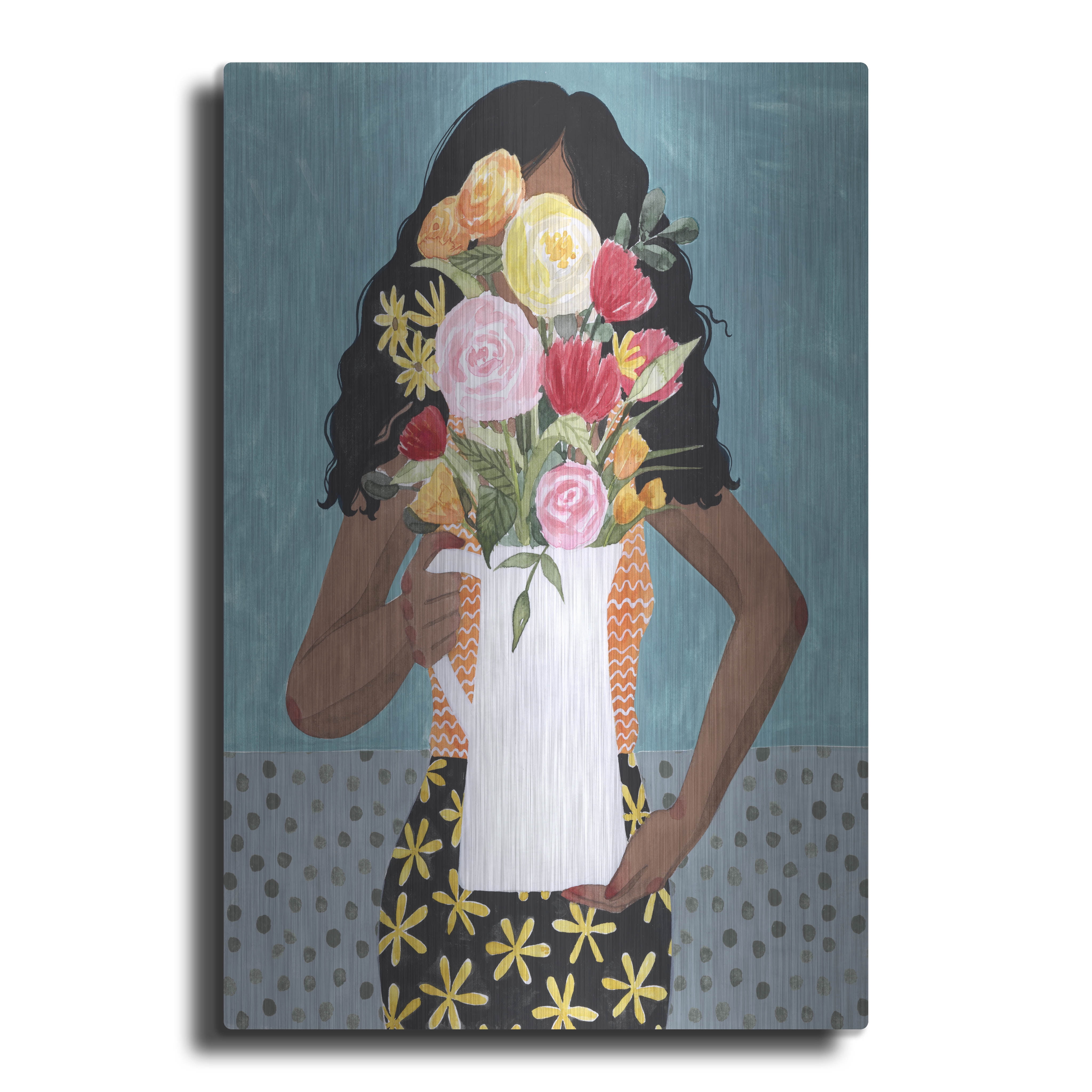 Luxe Metal Art 'Flower Vase Girl I' by Grace Popp, Metal Wall Art Glass ...