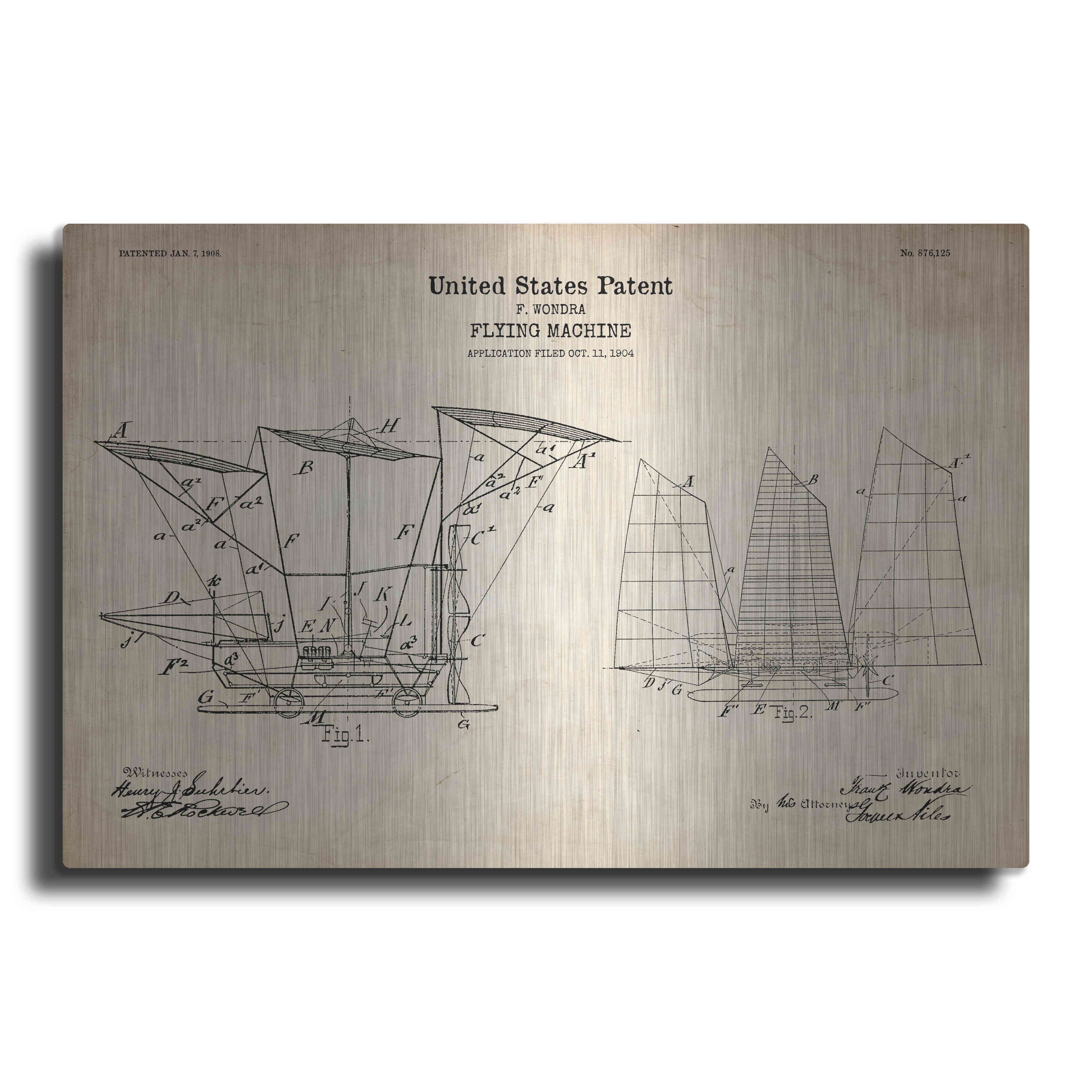 Luxe Metal Art 'Flying Machine, 1904 Blueprint Patent Parchment' Metal ...