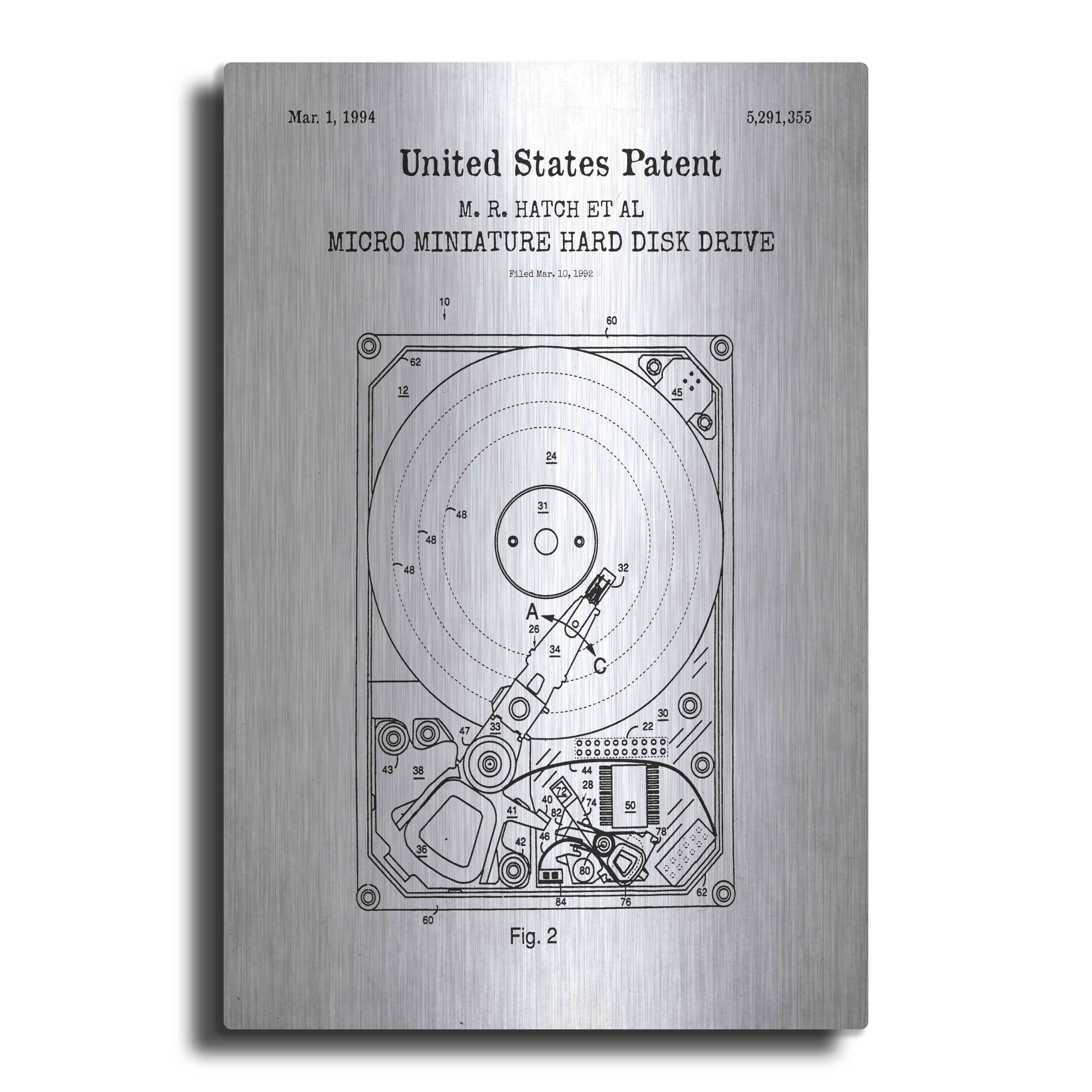 Luxe Metal Art 'Hard Disk Drive Blueprint Patent White' Metal Wall Art ...