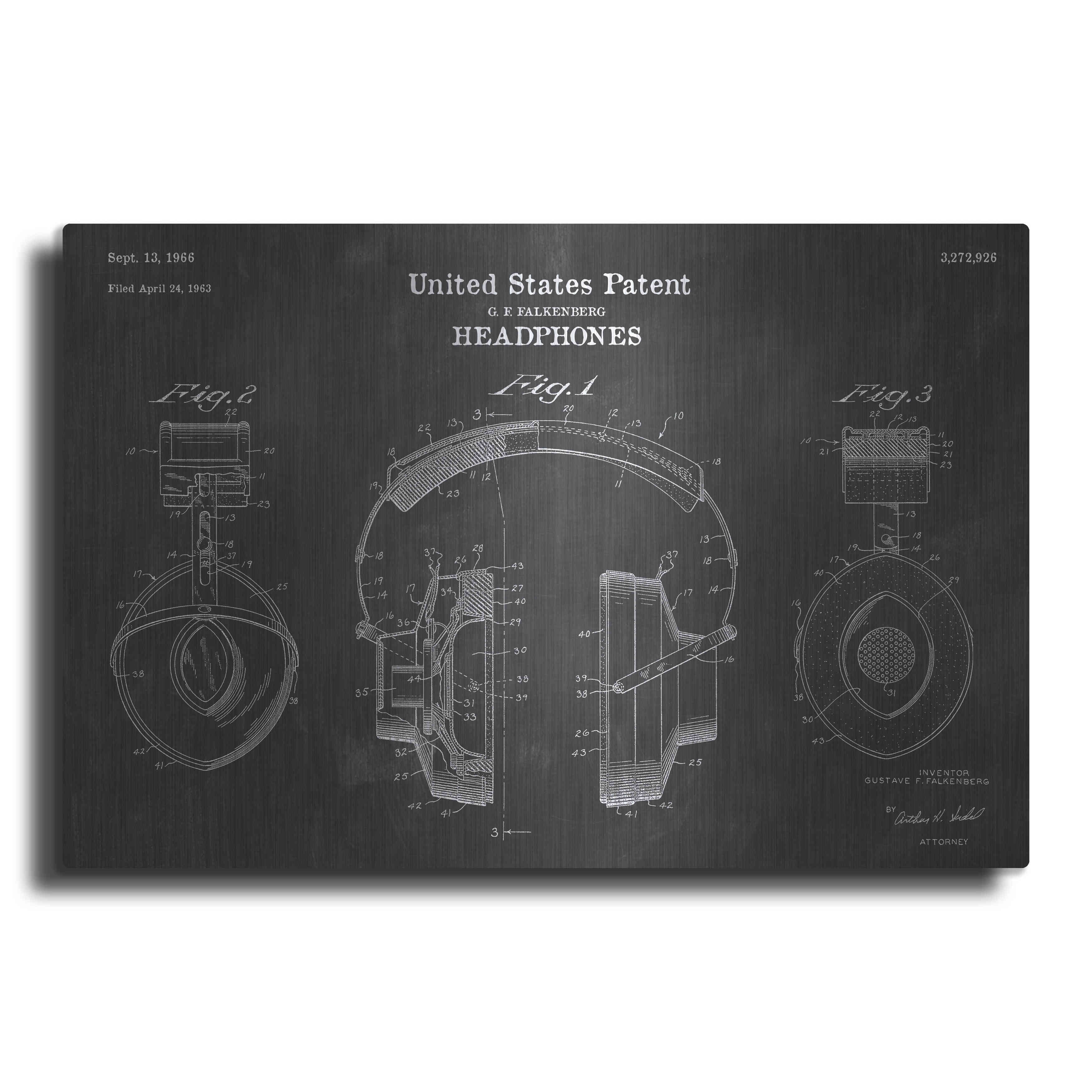 Luxe Metal Art 'Headphones Blueprint Patent Chalkboard' Metal Wall Art ...