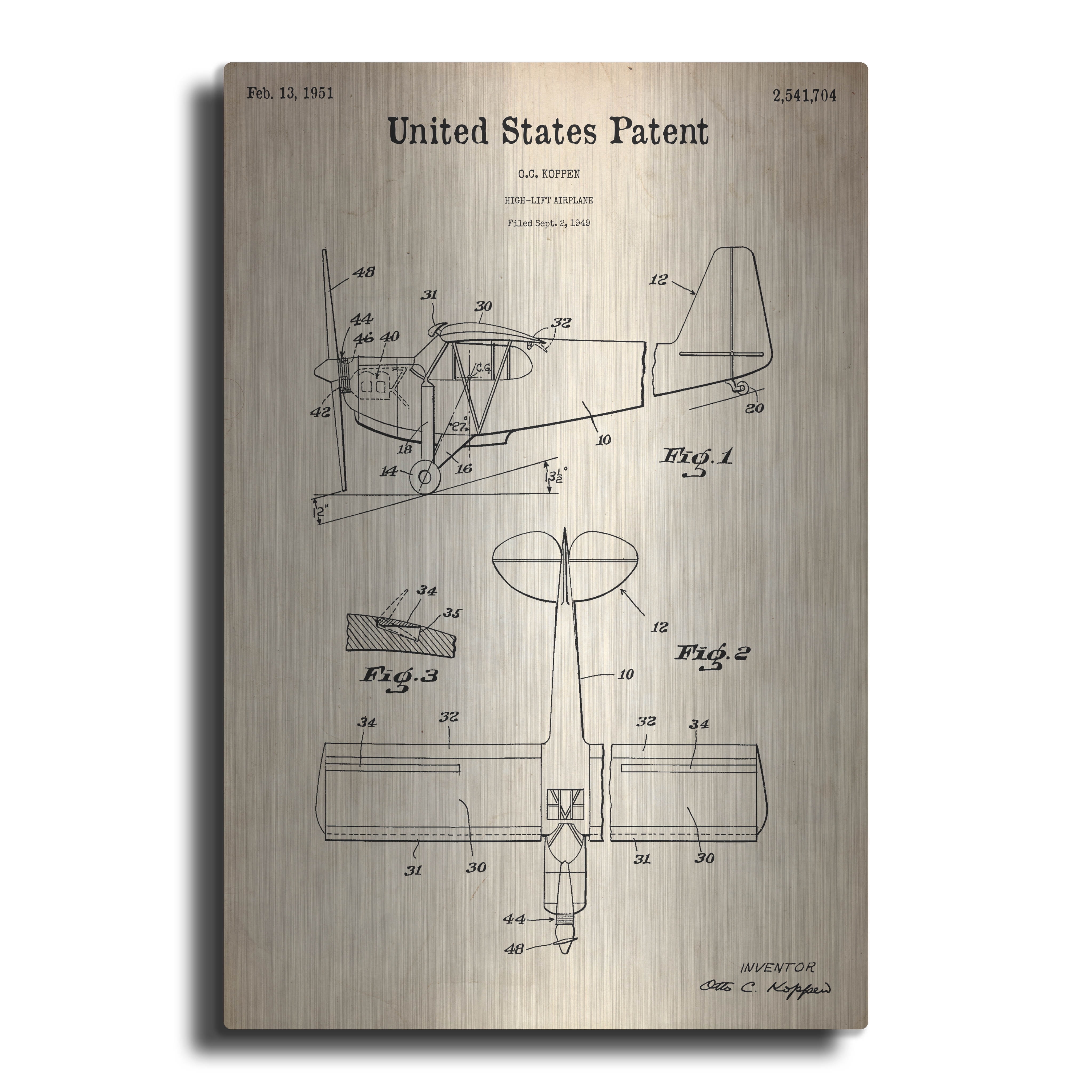 Luxe Metal Art 'High-Life Airplane Blueprint Patent Parchment' Metal ...