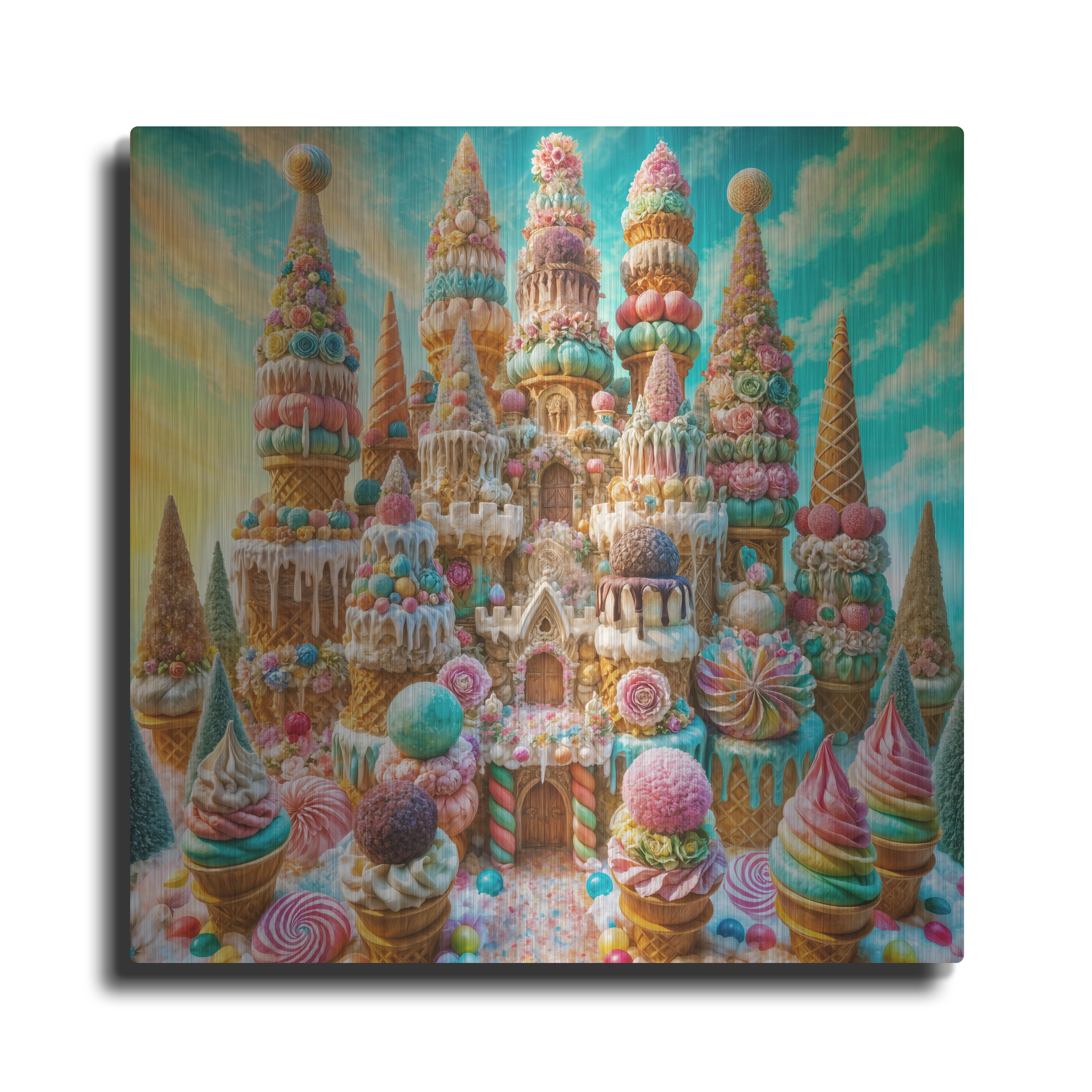 Luxe Metal Art 'Ice Cream Castle' by Rey Klimt Metal Wall Art, 12" x 12 ...