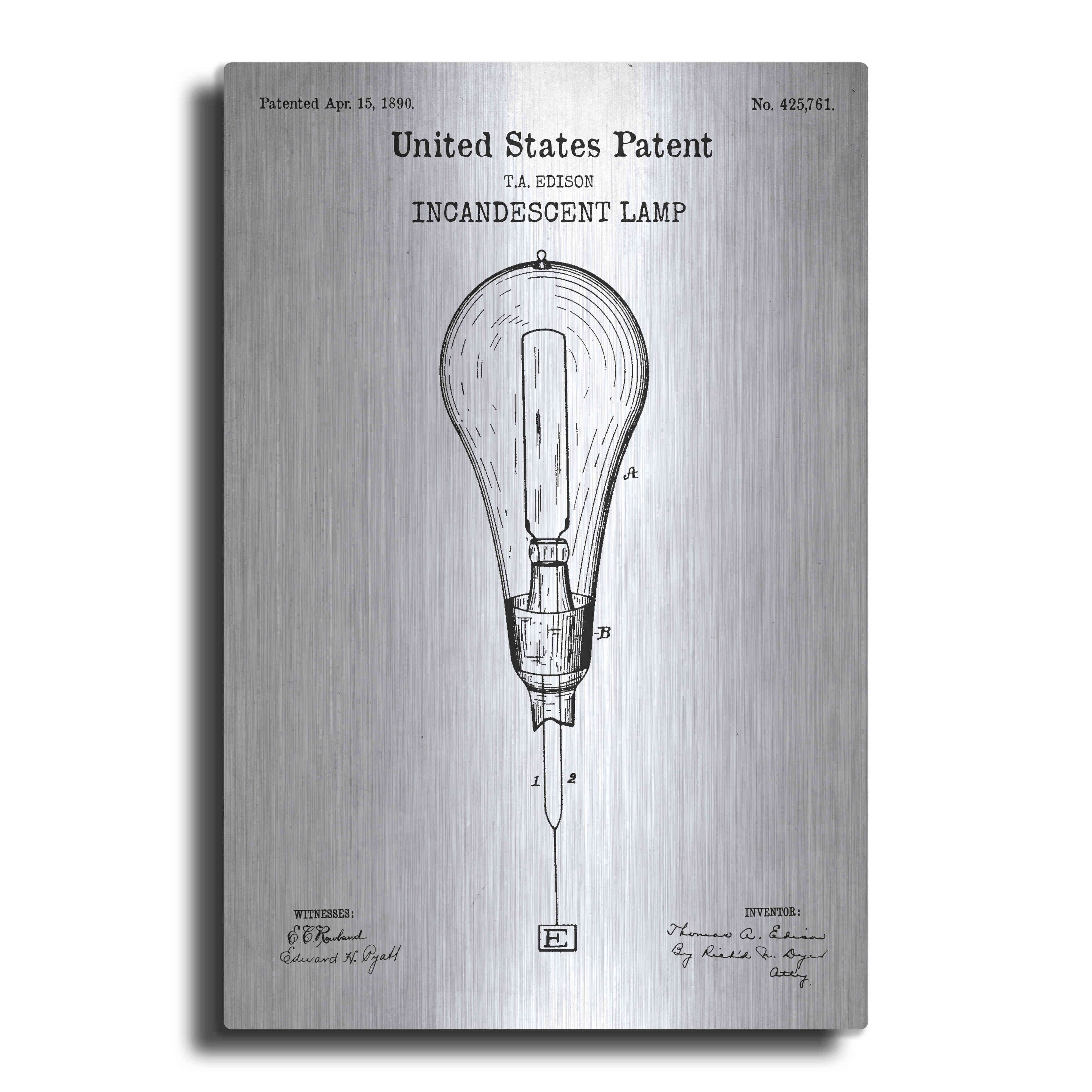 Luxe Metal Art 'Incandescent Lamp Blueprint Patent White' Metal Wall ...