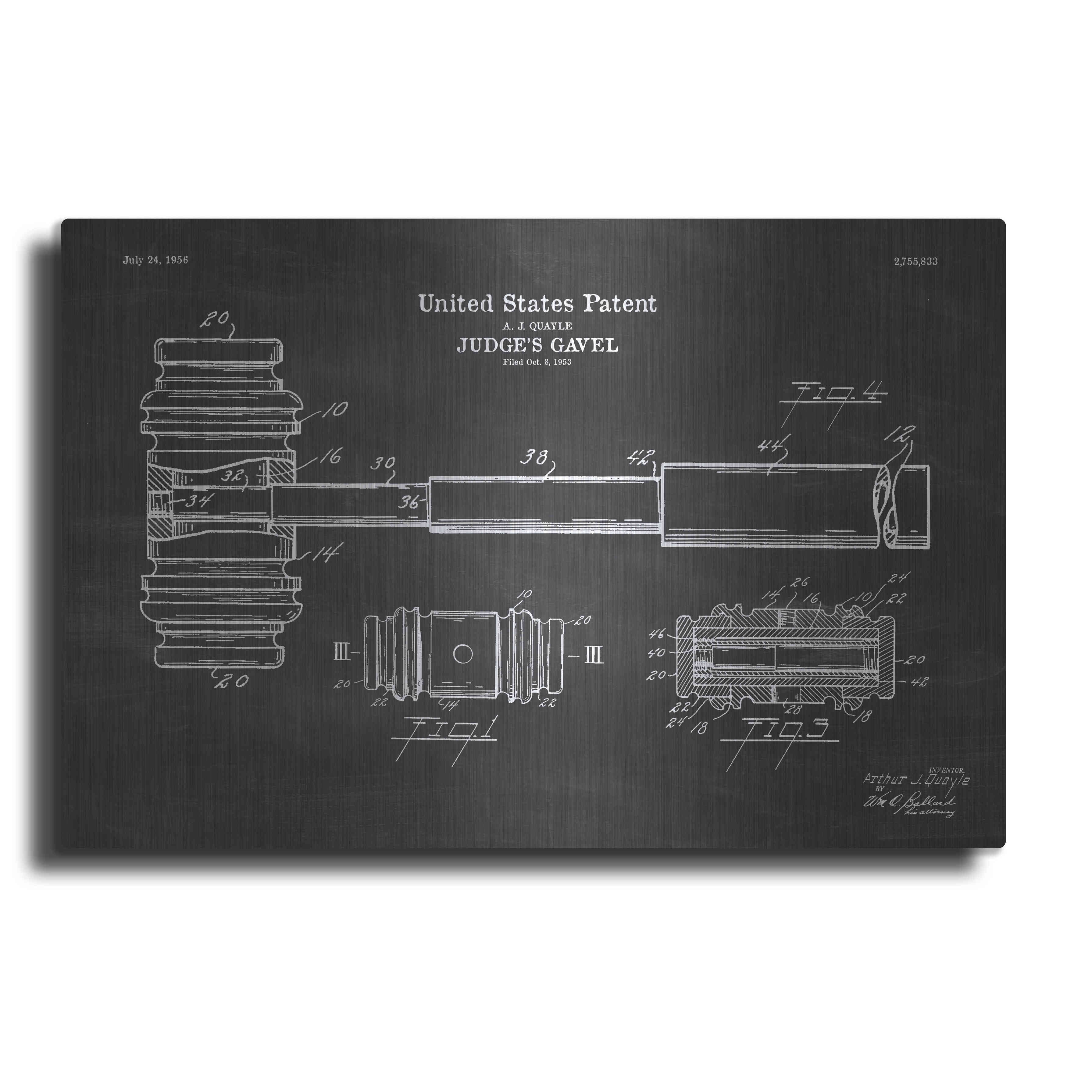 Luxe Metal Art 'Judge's Gavel Blueprint Patent Chalkboard' Metal Wall ...