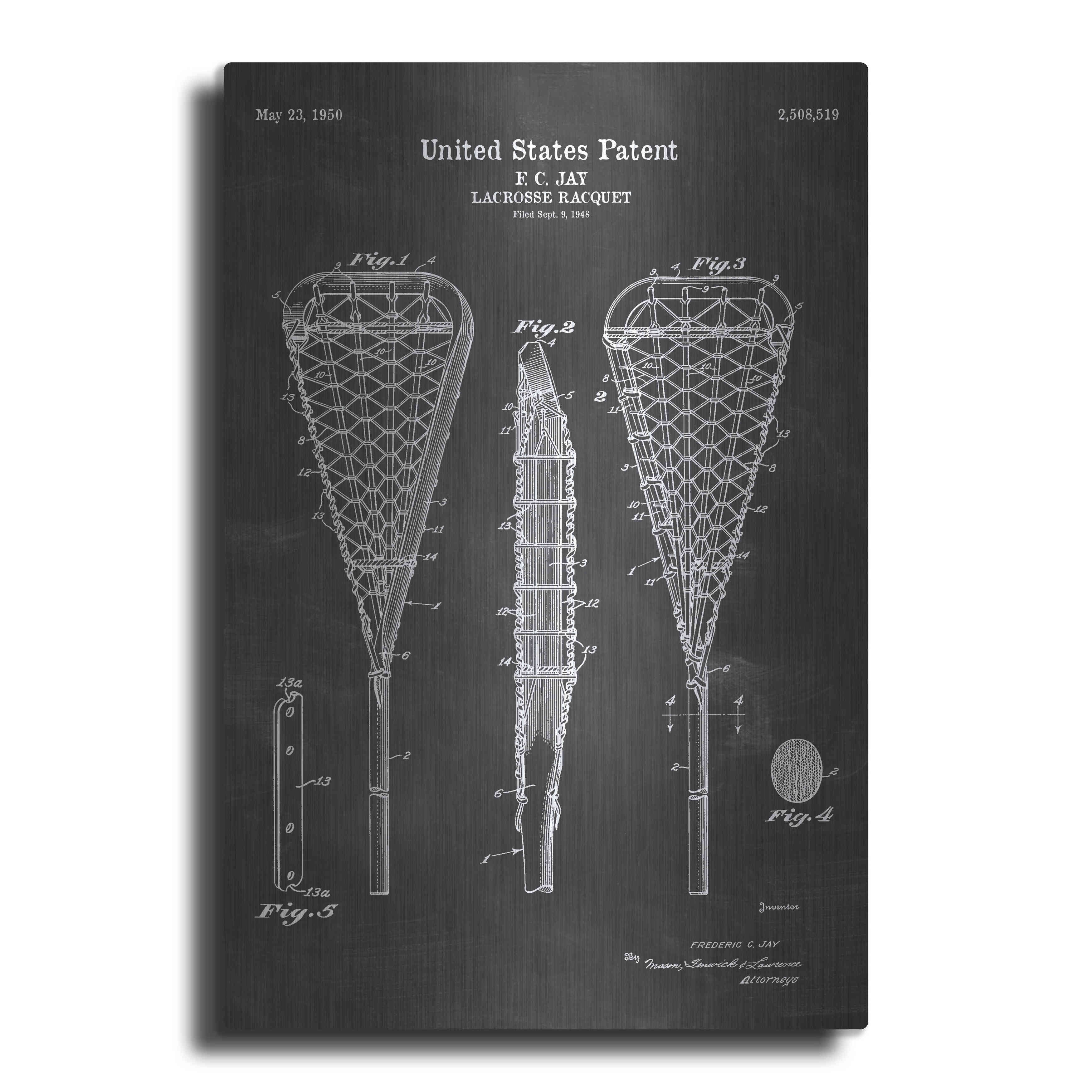 Luxe Metal Art 'Lacrosse Racquet Blueprint Patent Chalkboard' Metal ...