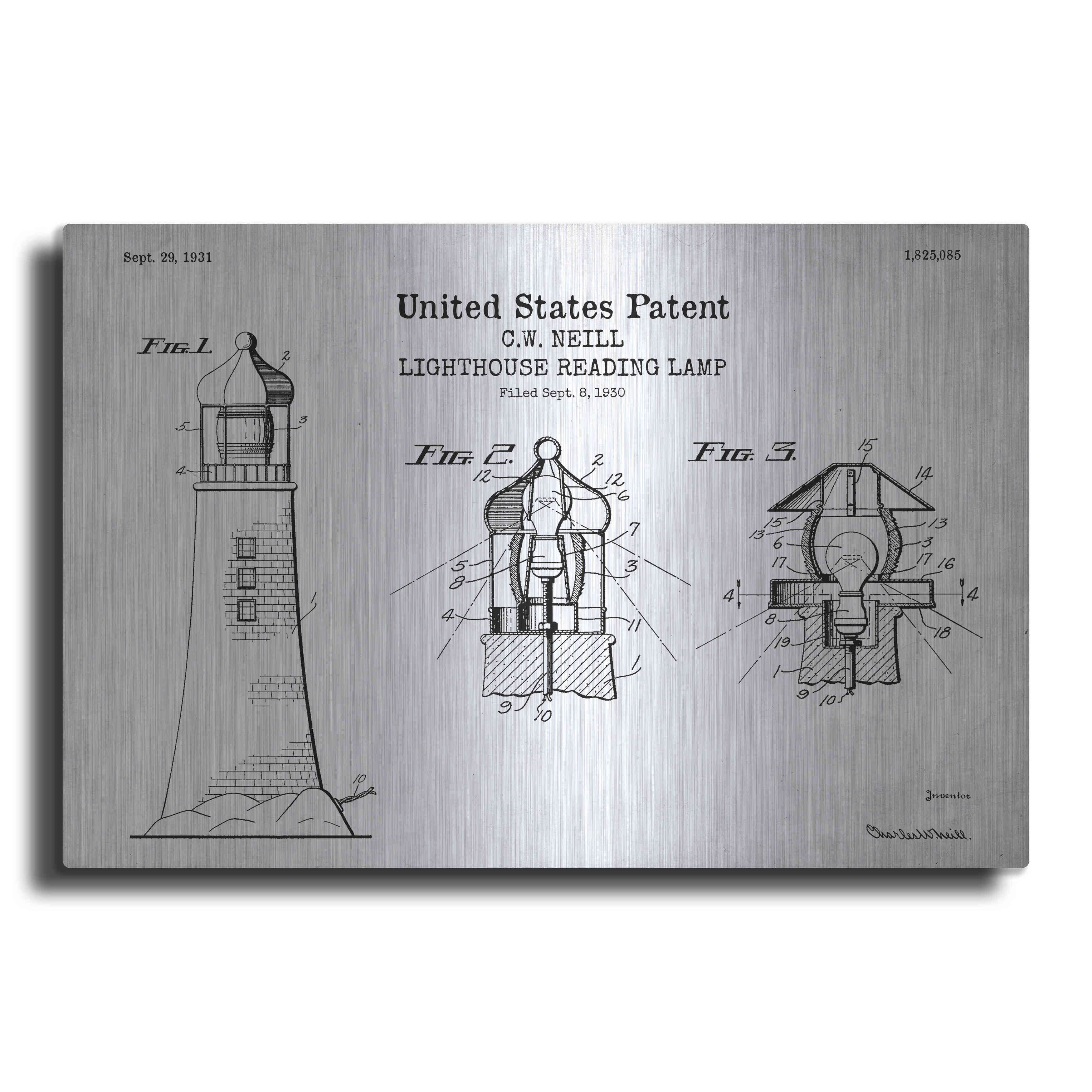 Luxe Metal Art 'Lighthouse Reading Lamp Blueprint Patent White' Metal ...