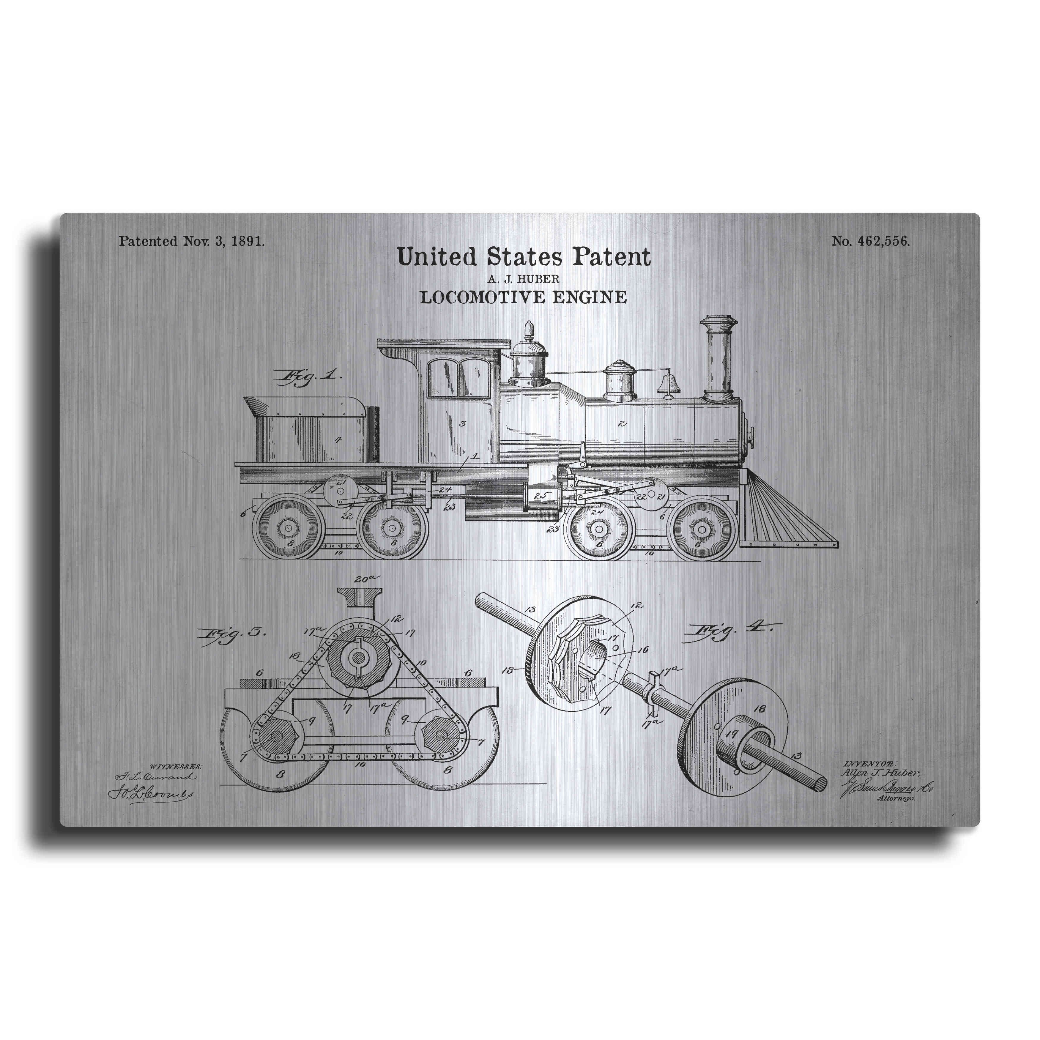Luxe Metal Art 'Locomotive Engine Blueprint Patent White' Metal Wall ...