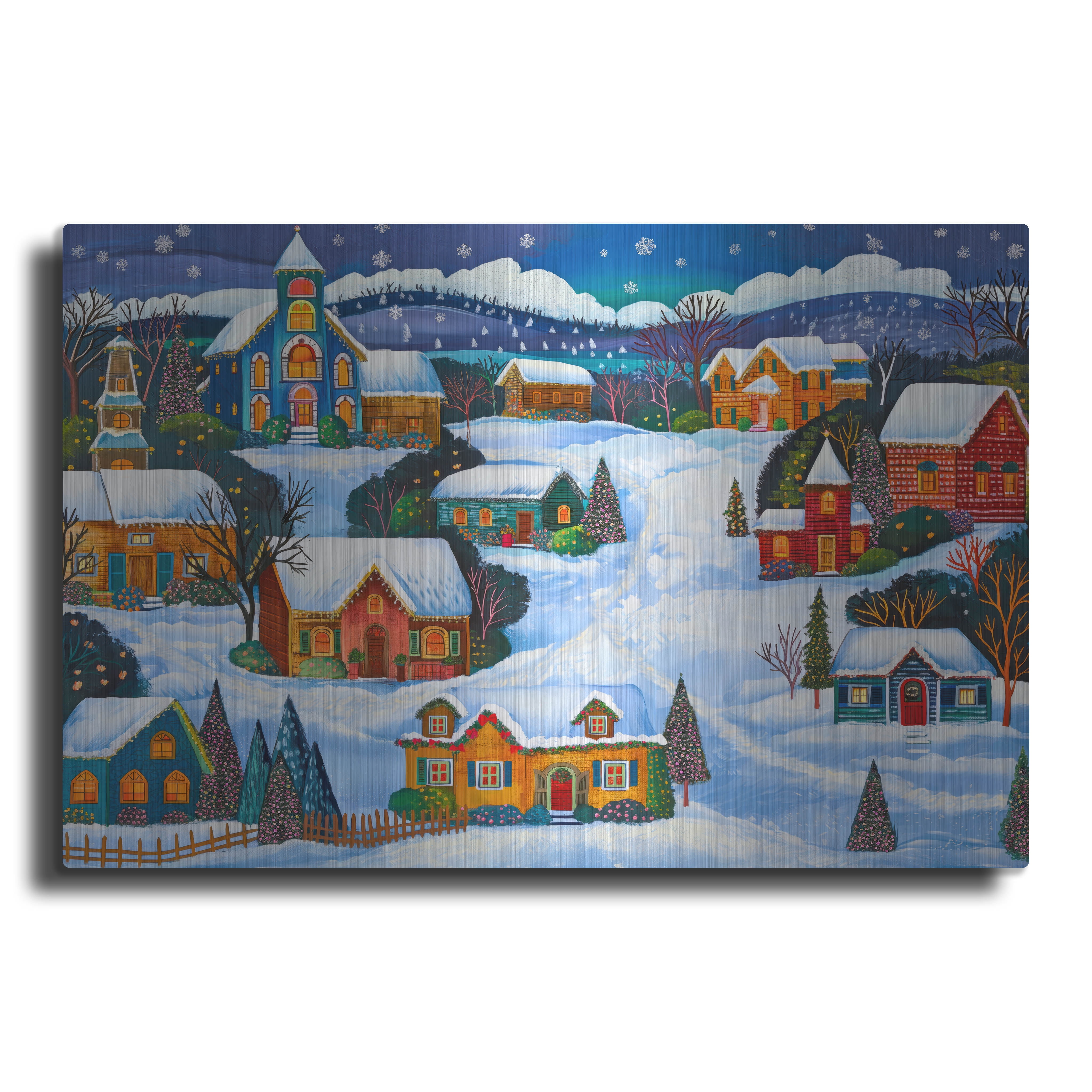 Luxe Metal Art 'Magical Christmas Winter Village' by Doron David Metal ...