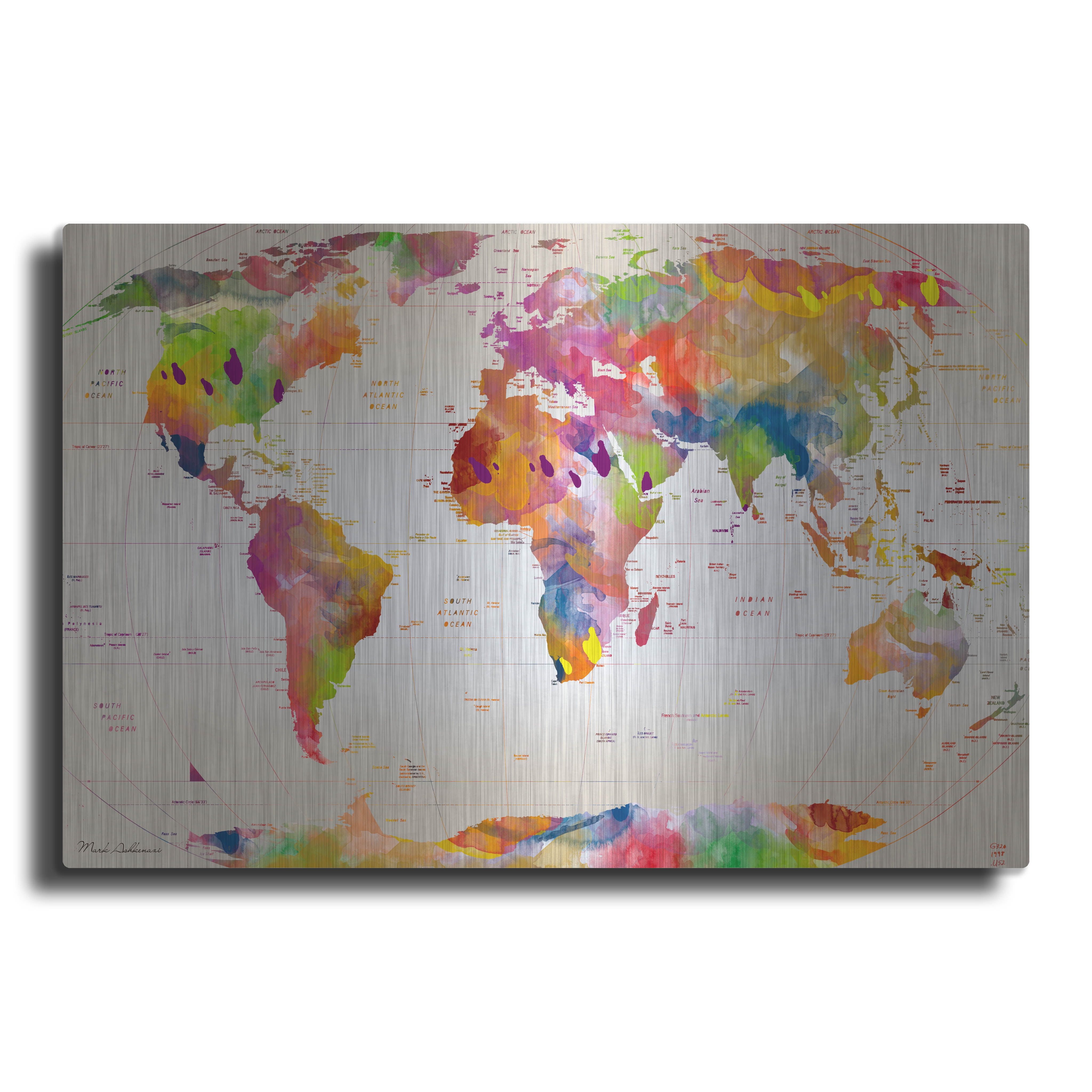 Luxe Metal Art 'Map Of The World' by Mark Ashkenazi Metal Wall Art, 16 ...