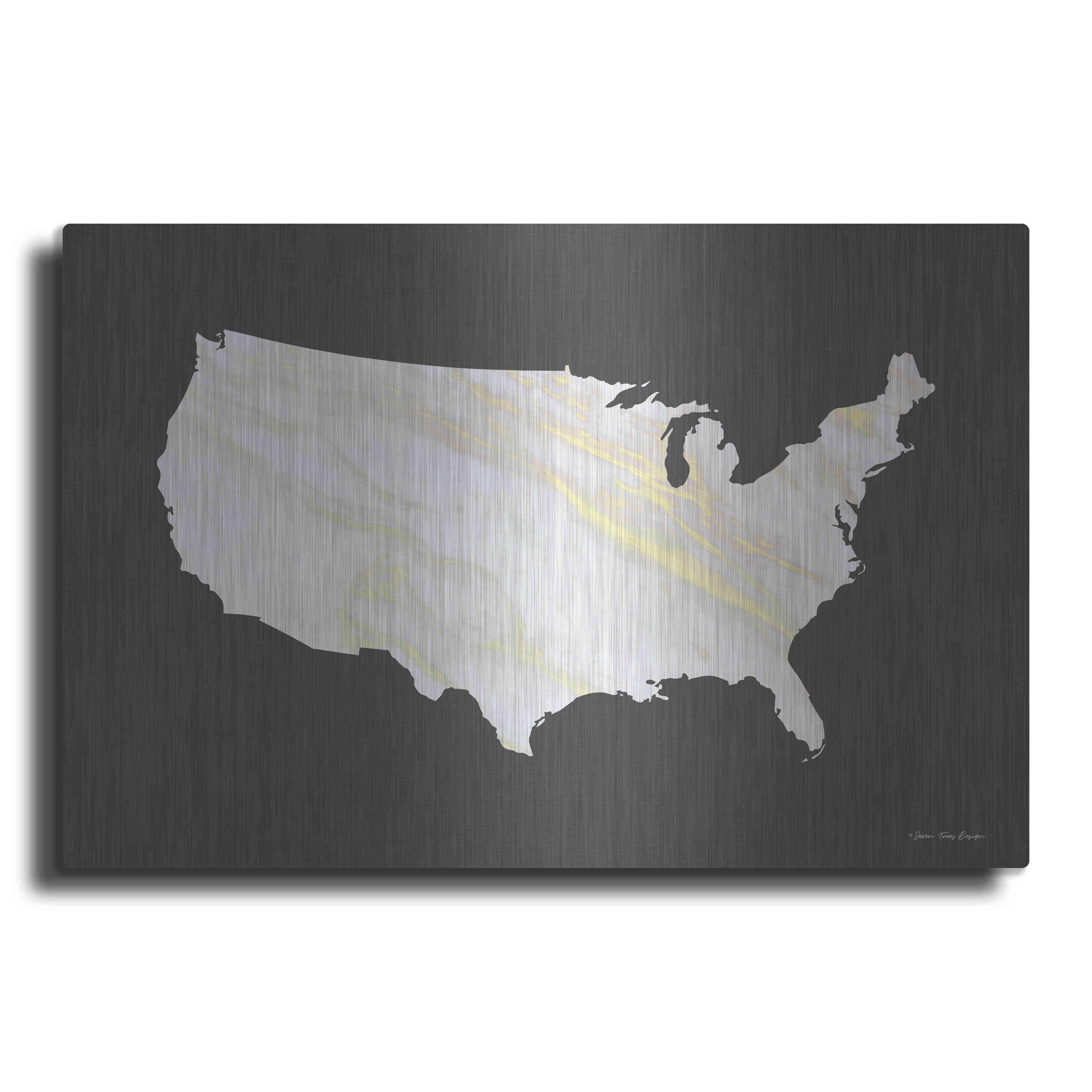 Luxe Metal Art 'Marble Gold USA Map' by Seven Trees Design, Metal Wall ...