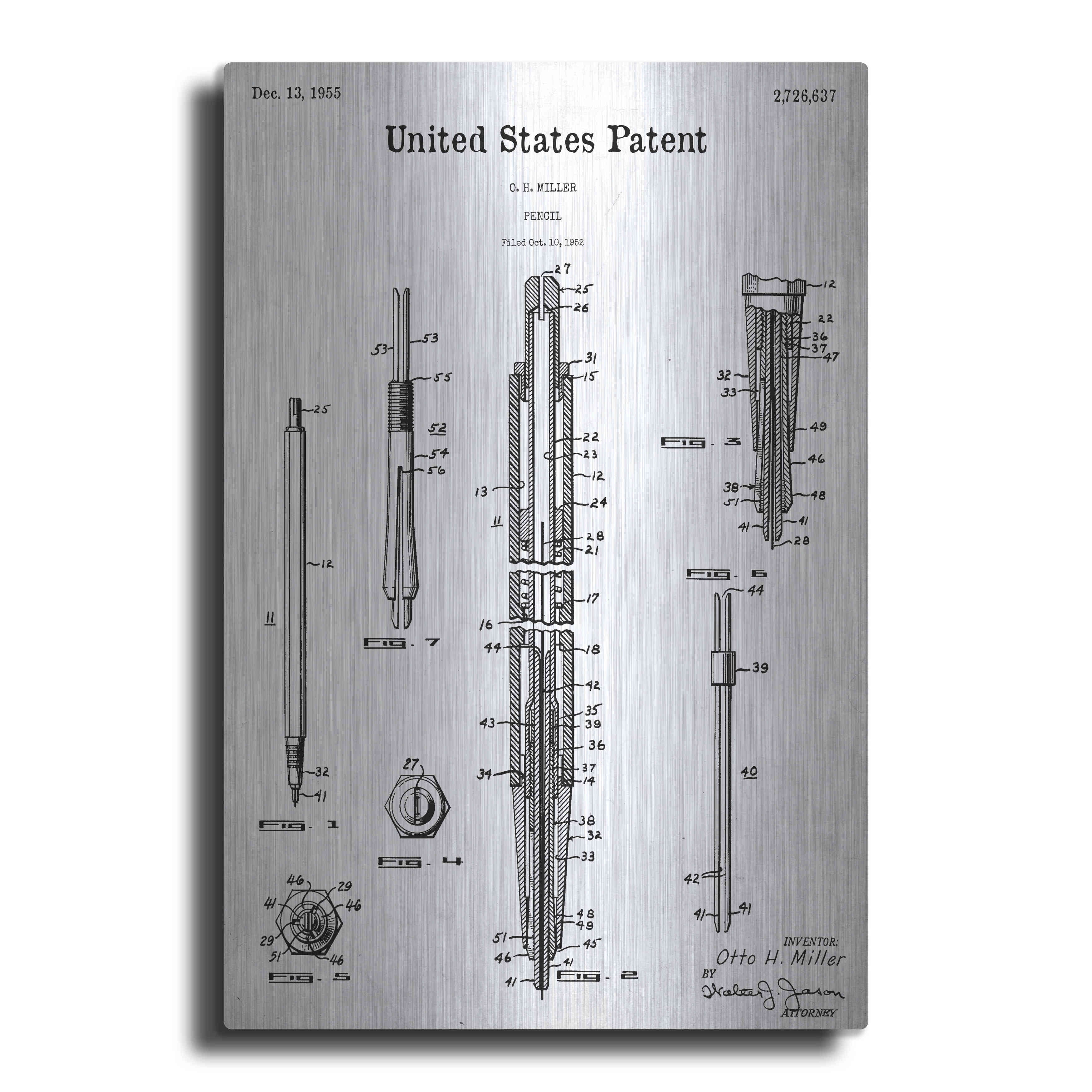 Luxe Metal Art 'Mechanical Pencil Blueprint Patent White' Acrylic Glass ...