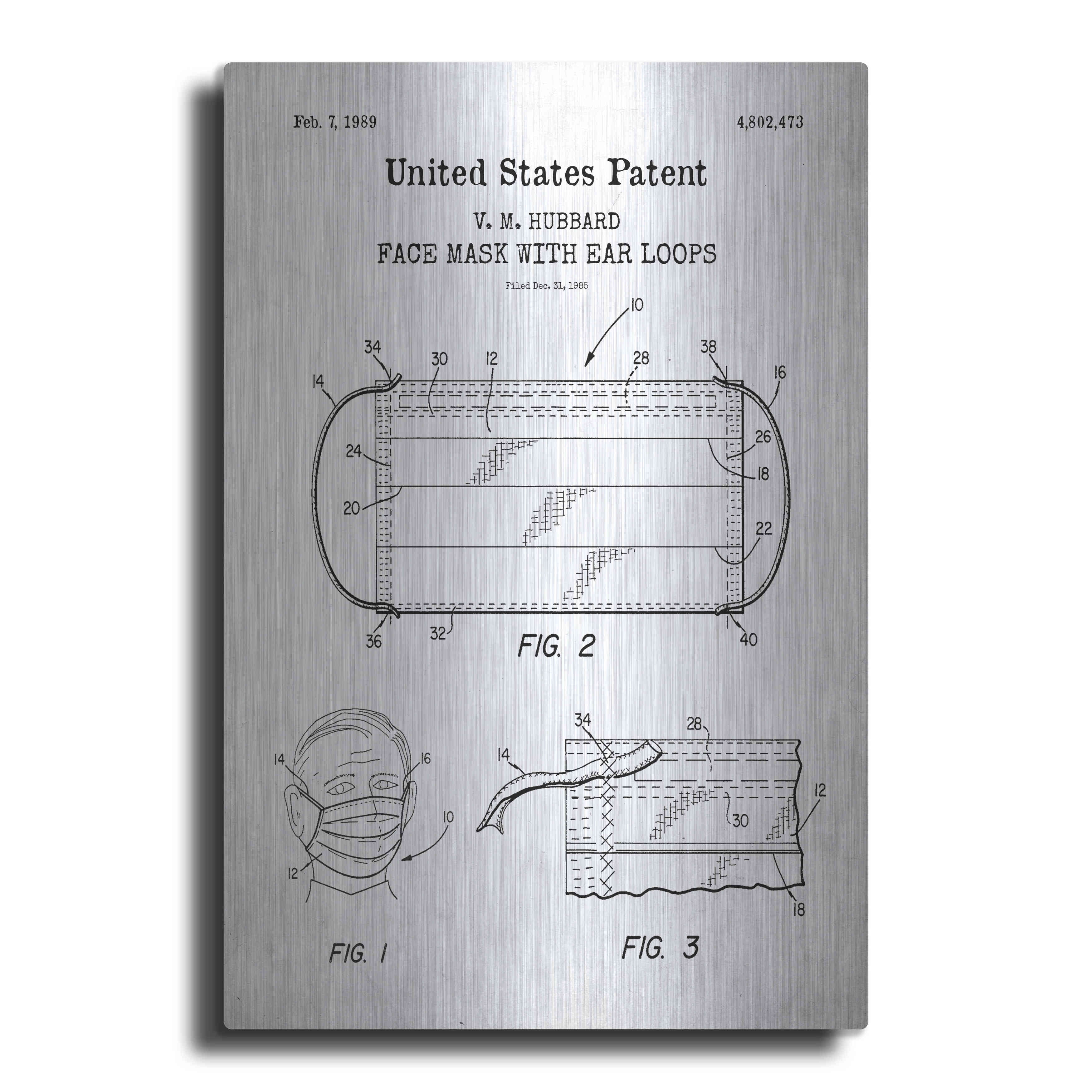 Luxe Metal Art 'Medical Face Mask Blueprint Patent White' Metal Wall ...
