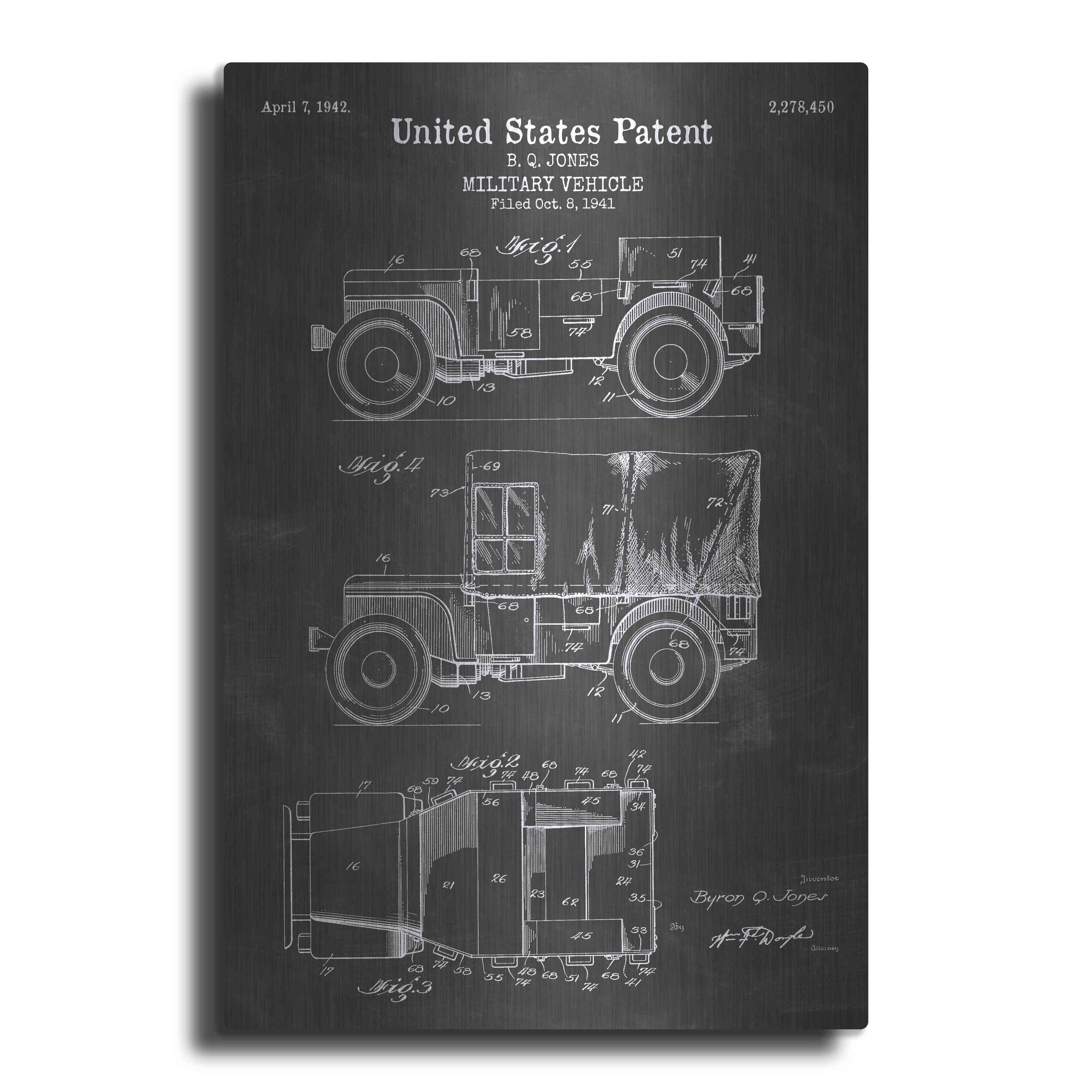 Luxe Metal Art 'Military Vehicle Blueprint Patent Chalkboard' Metal ...
