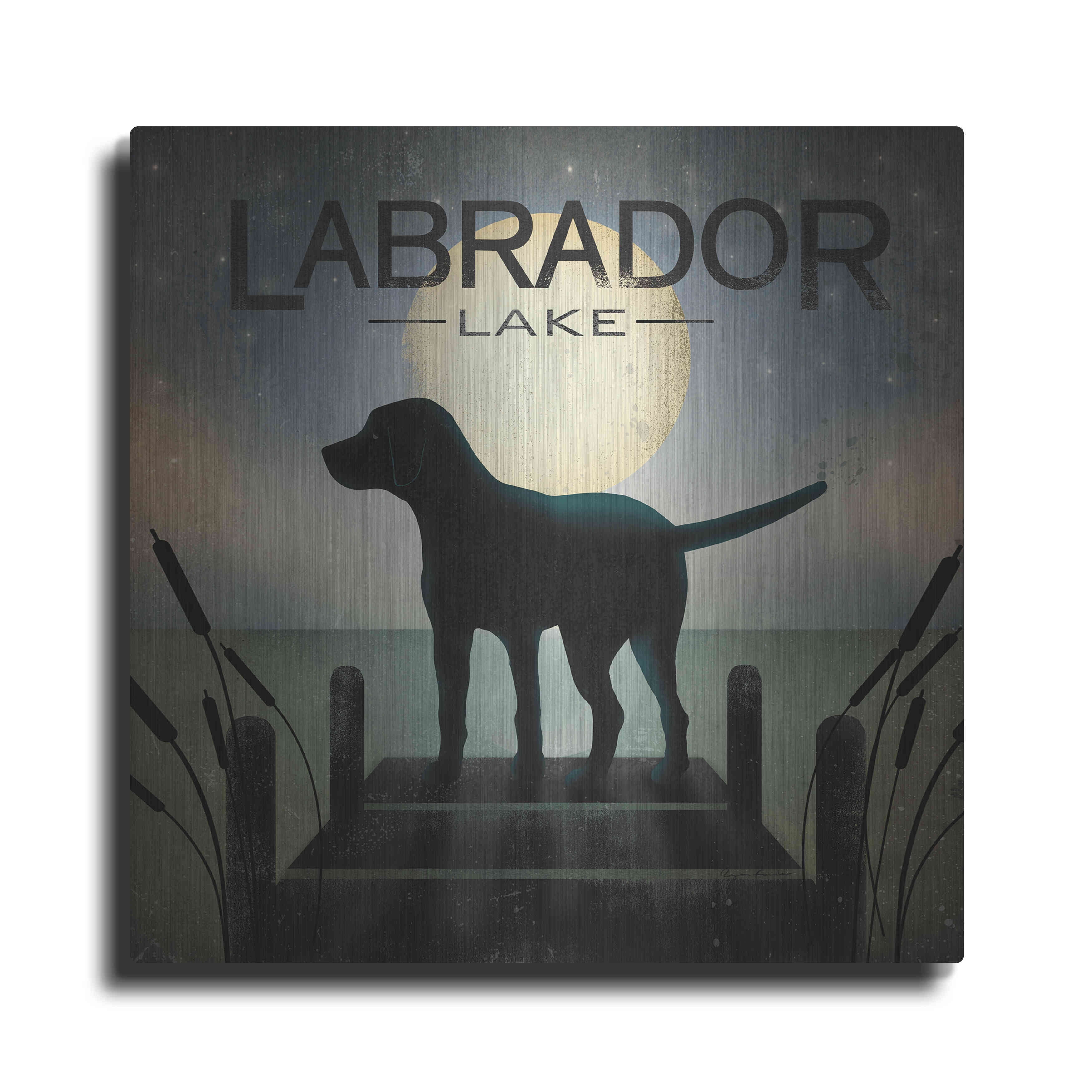 Luxe Metal Art 'Moonrise Black Dog - Labrador Lake 2' by Ryan Fowler ...
