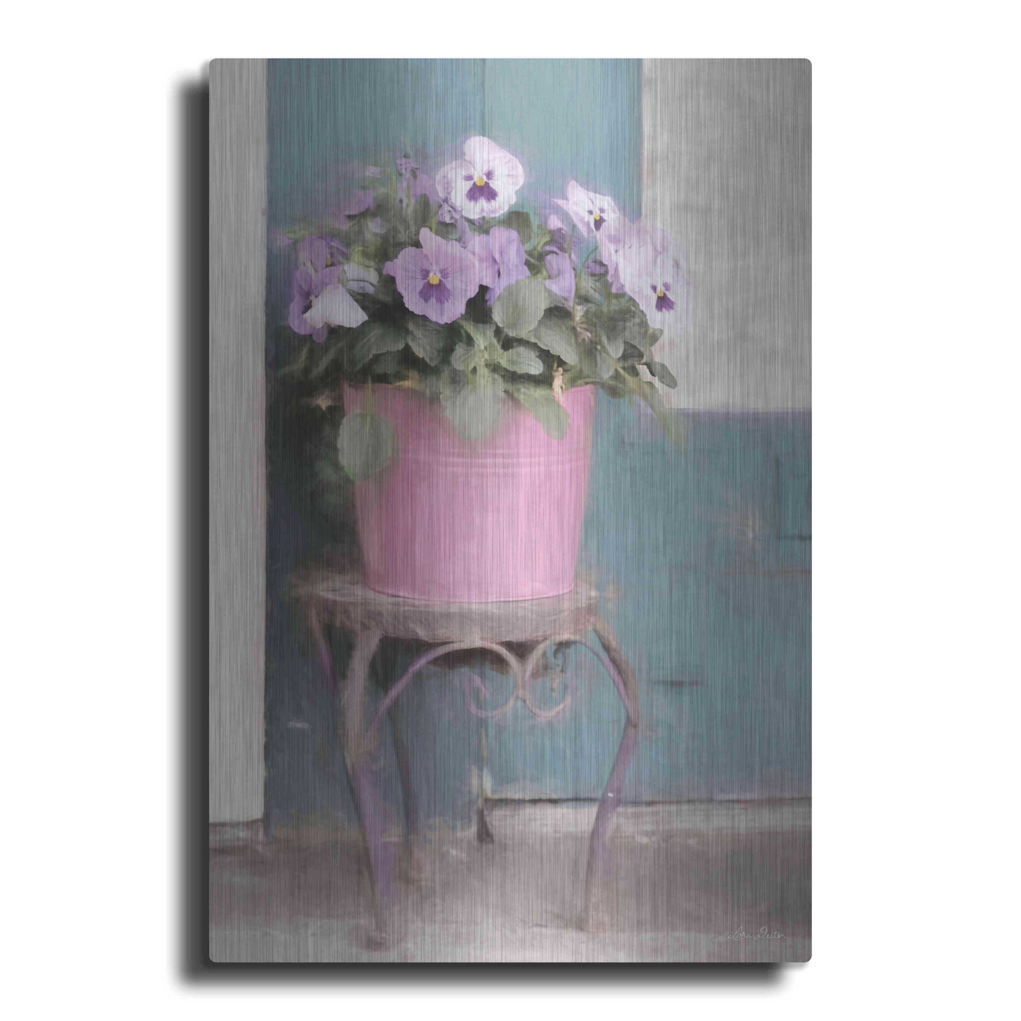 Luxe Metal Art 'Pansy Bucket' by Lori Deiter, Metal Wall Art, 16"x24 ...
