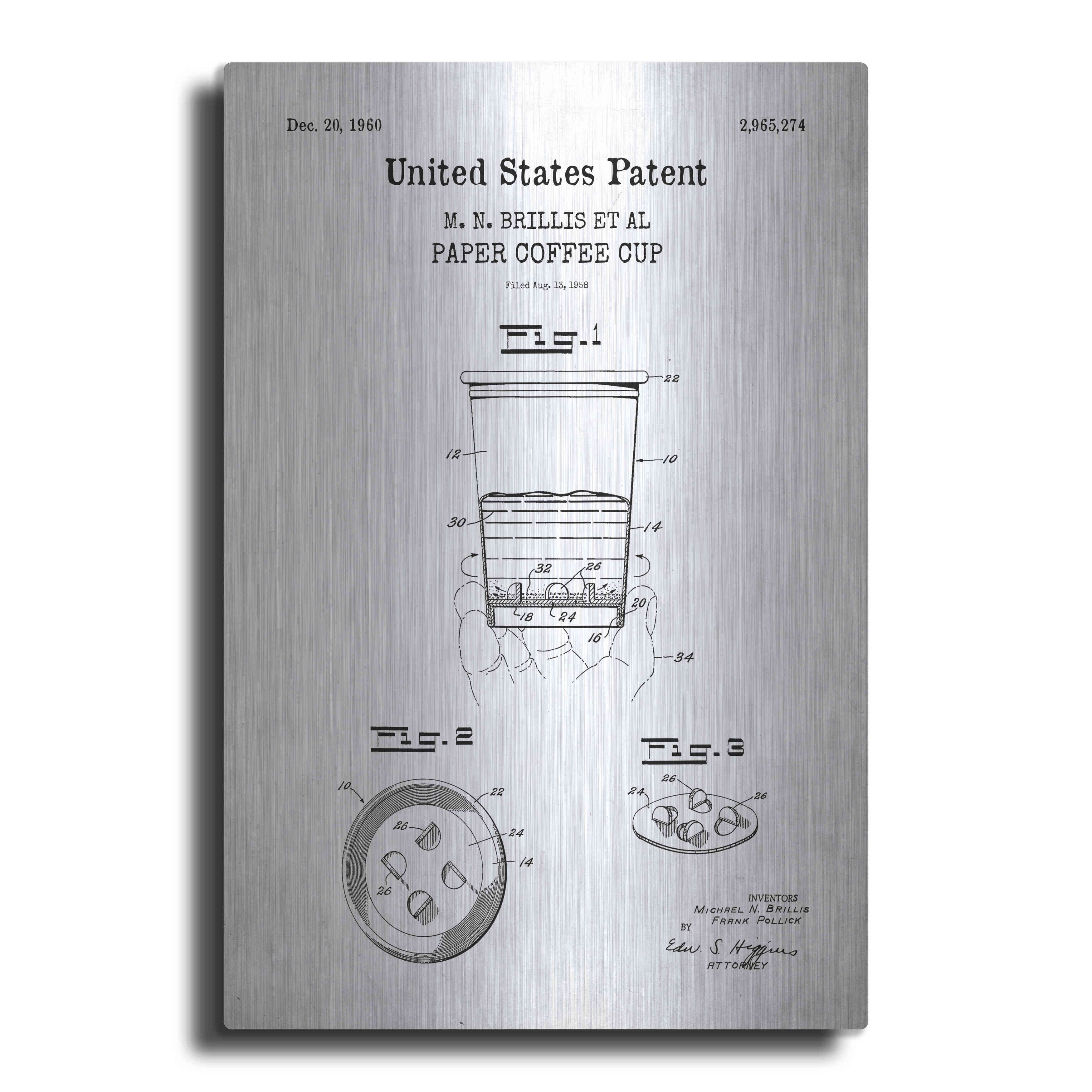 Luxe Metal Art 'Paper Coffee cup Blueprint Patent White' Acrylic Glass ...