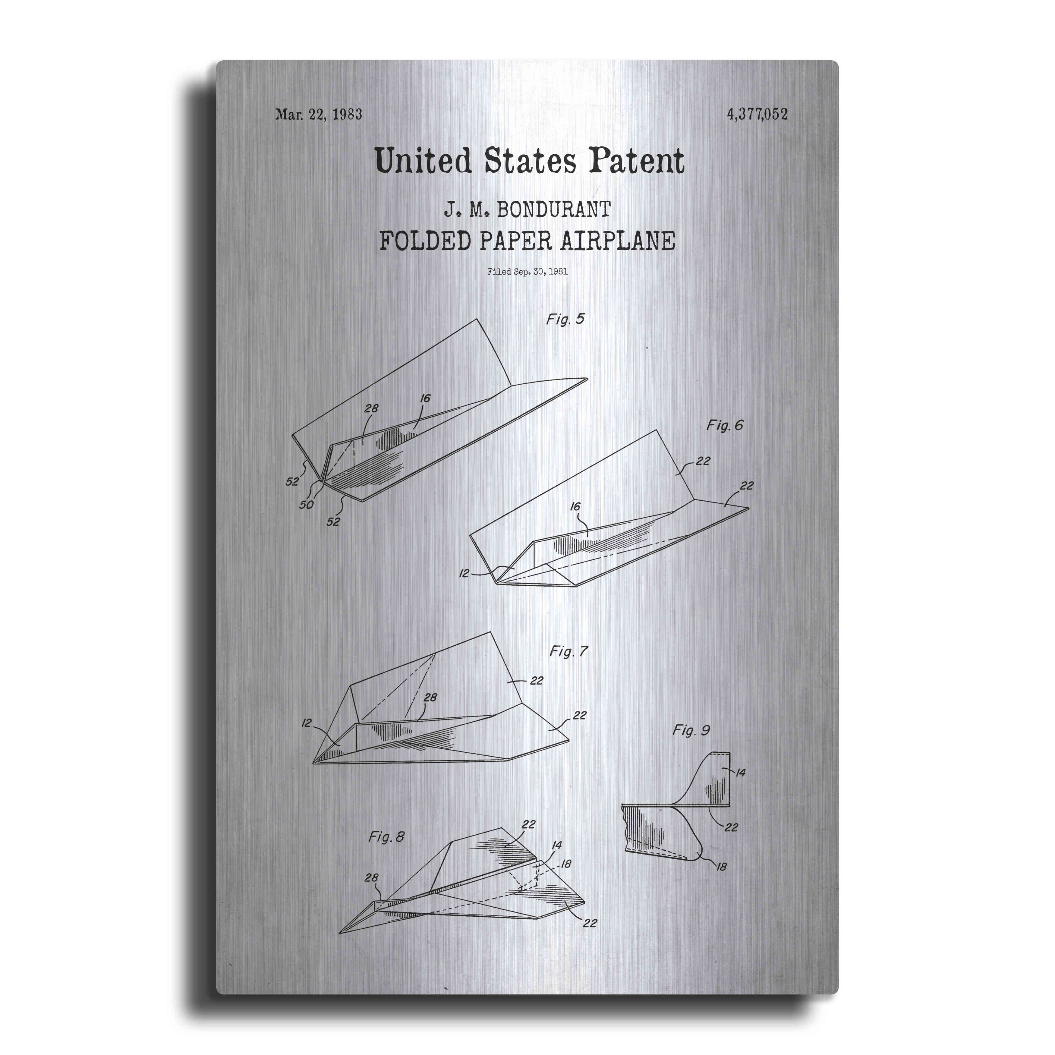 Luxe Metal Art 'Paper Plane Blueprint Patent White' Metal Wall Art, 12 ...