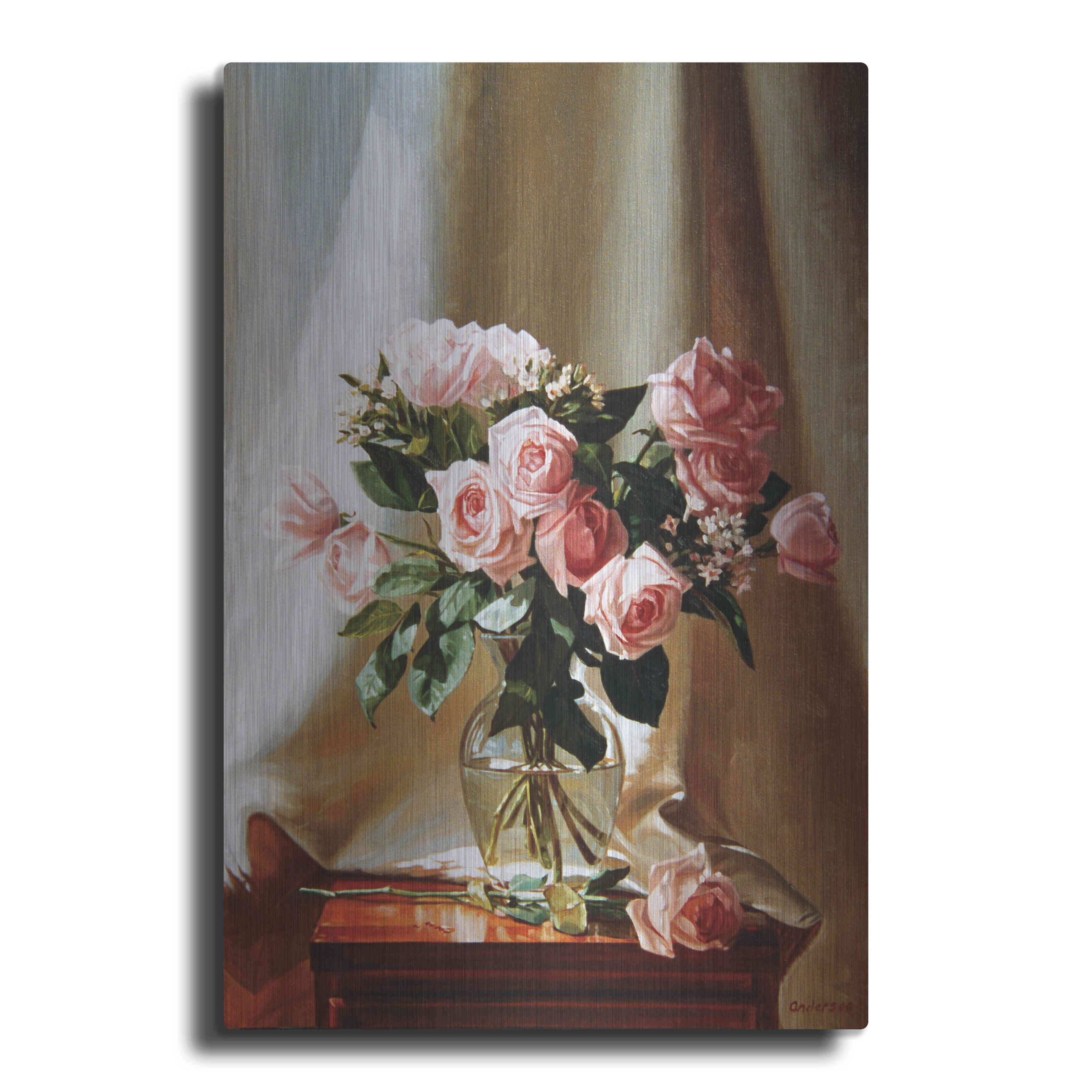 Luxe Metal Art 'Pink Roses' by Robin Anderson, Metal Wall Art, 16"x24 ...