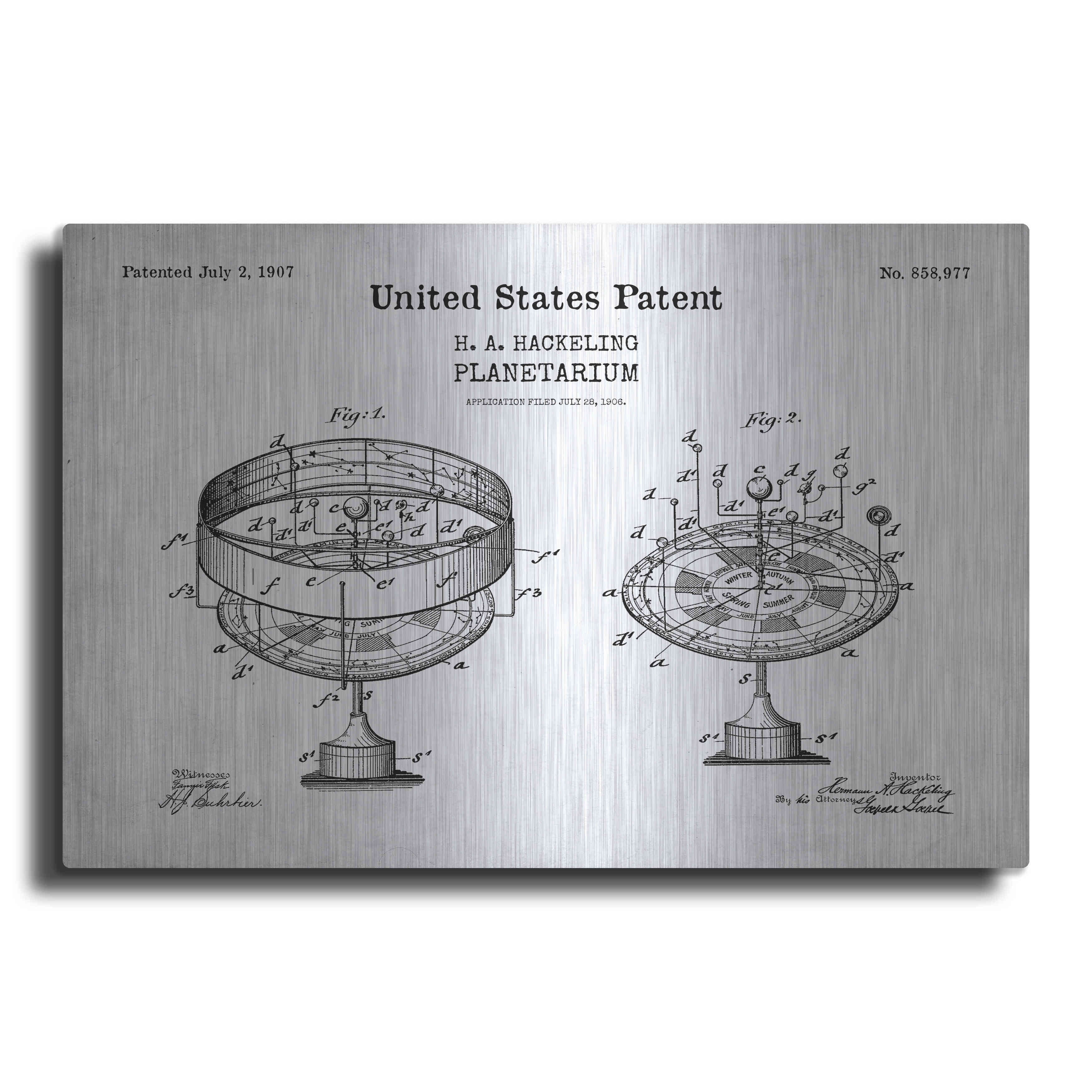 Luxe Metal Art 'Planetarium Blueprint Patent White' Metal Wall Art, 36 ...