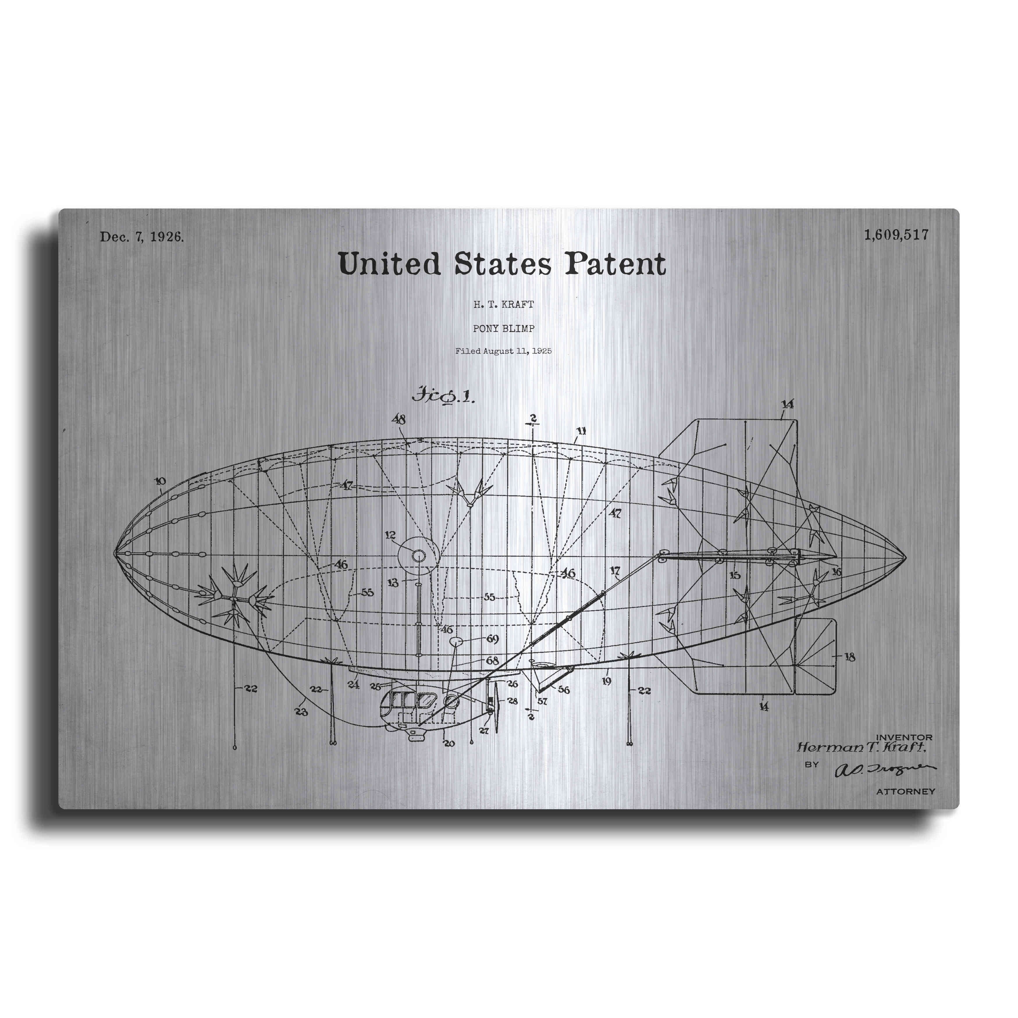 Luxe Metal Art 'Pony Blimp Blueprint Patent White' Acrylic Glass Wall ...