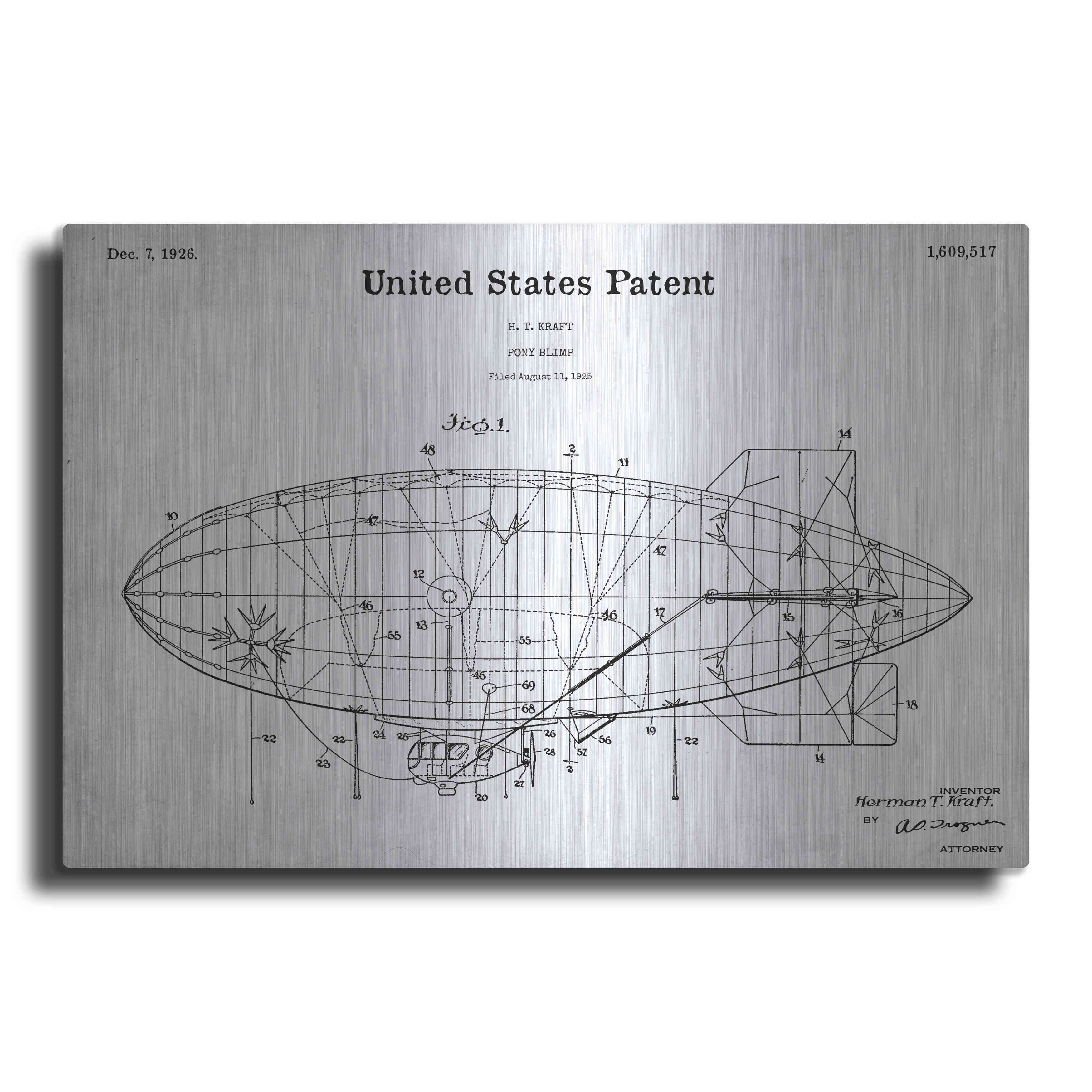 Luxe Metal Art 'Pony Blimp Blueprint Patent White' Metal Wall Art, 36 ...
