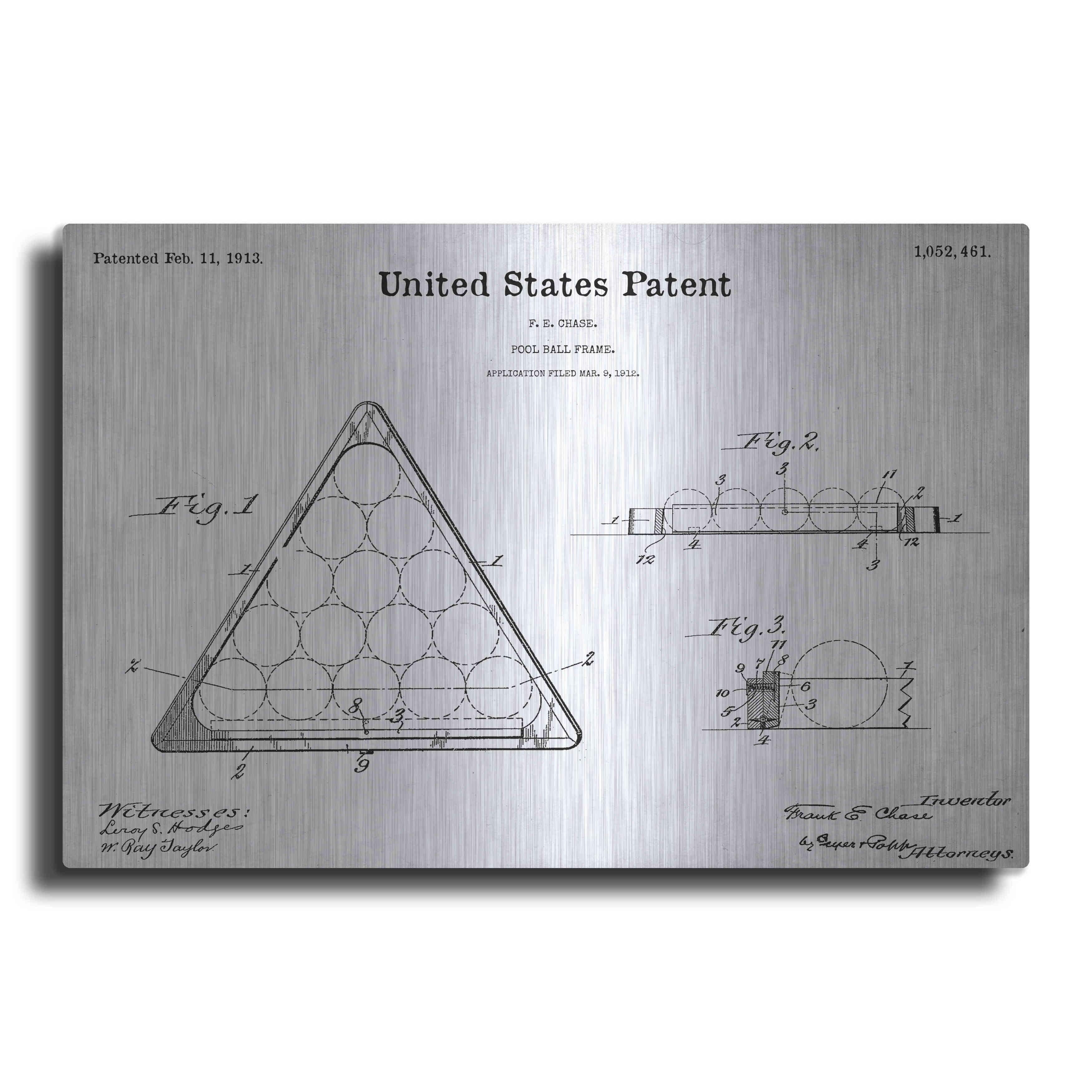 Luxe Metal Art 'Pool Ball Frame Blueprint Patent White' Metal Wall Art ...