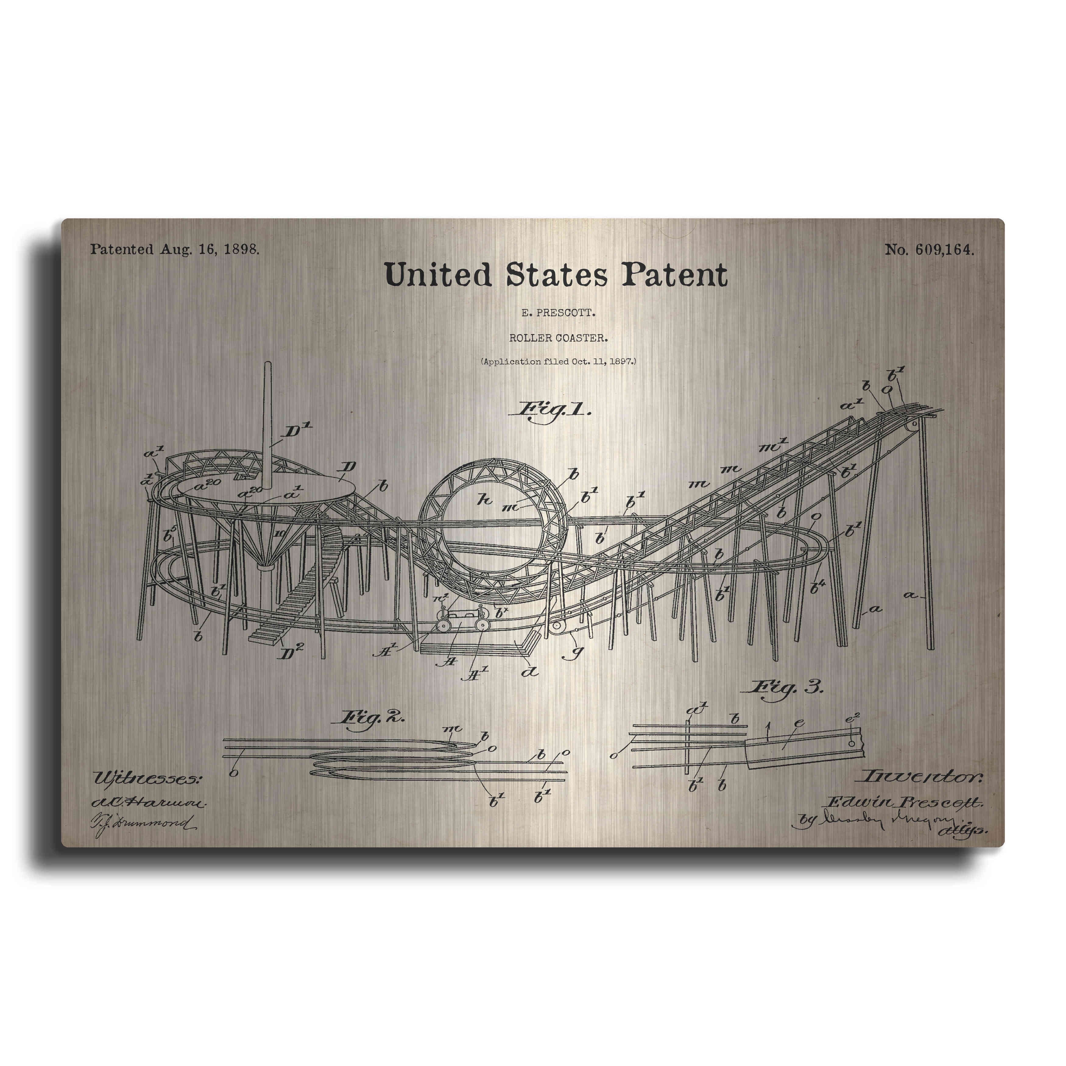 Luxe Metal Art 'Roller Coaster Blueprint Patent Parchment,' Metal Wall ...